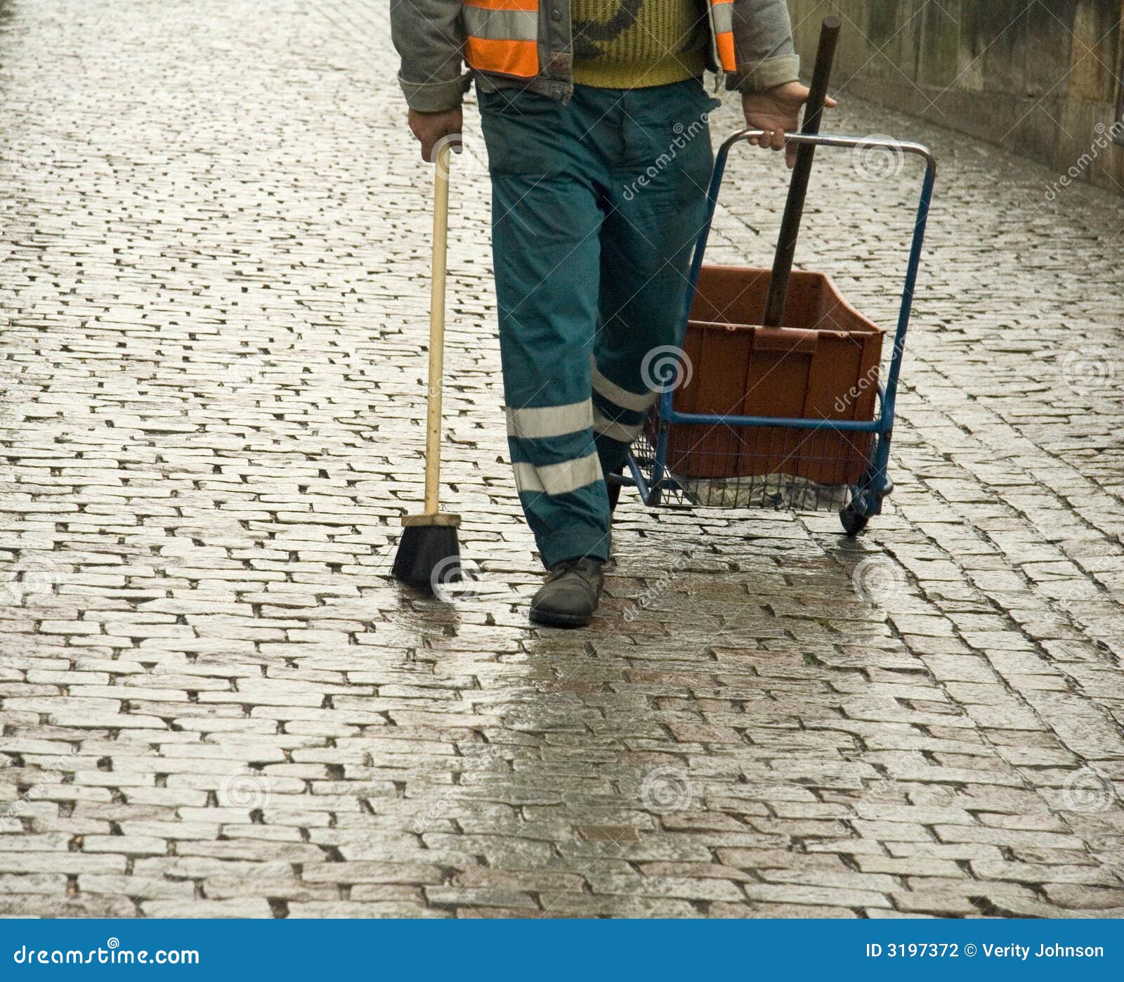Cobblestone sweeper stock photo. Image of street, rain - 3197372