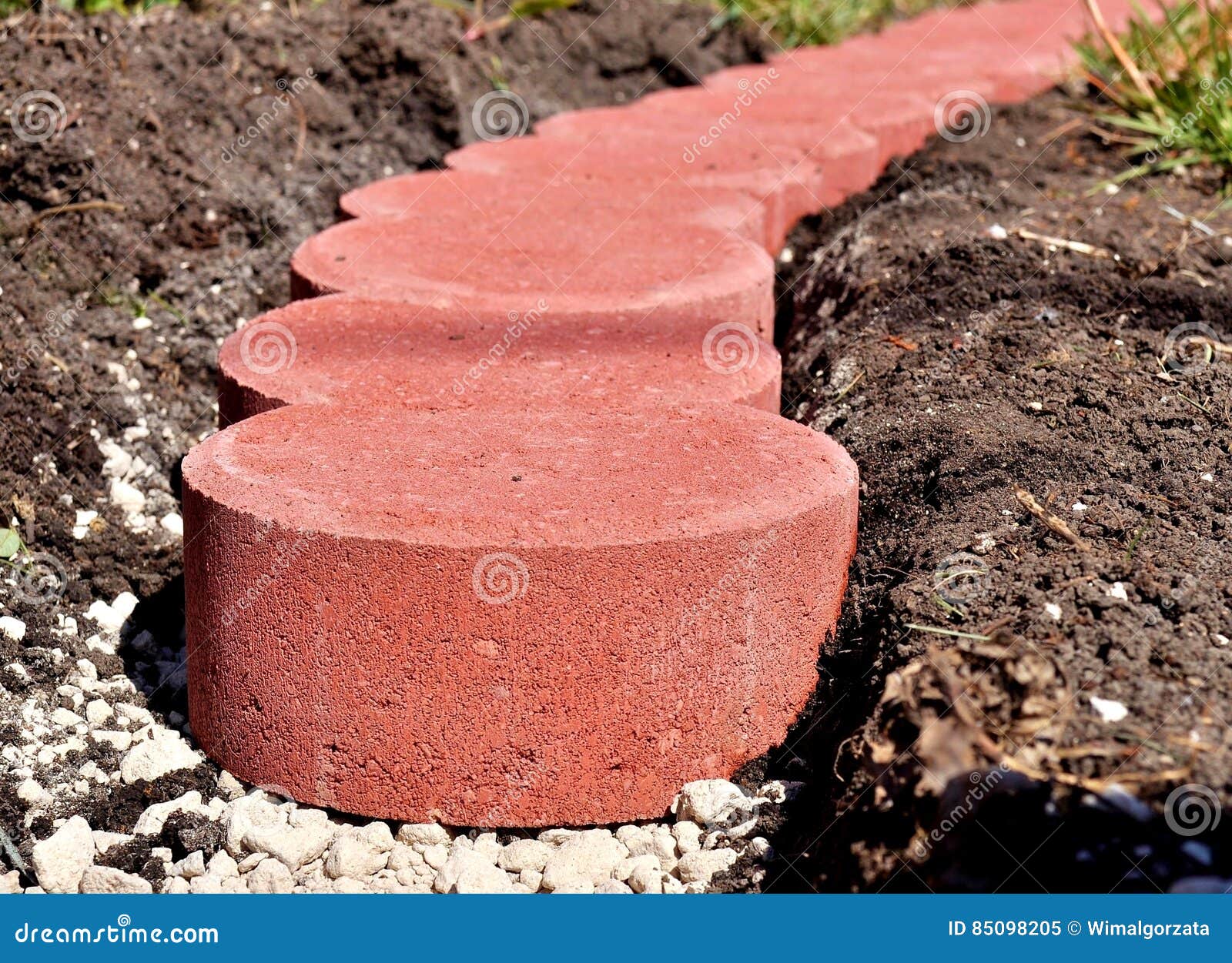 Cobblestones Arranged in Curve. Landscaping. Stock Image - Image of ...