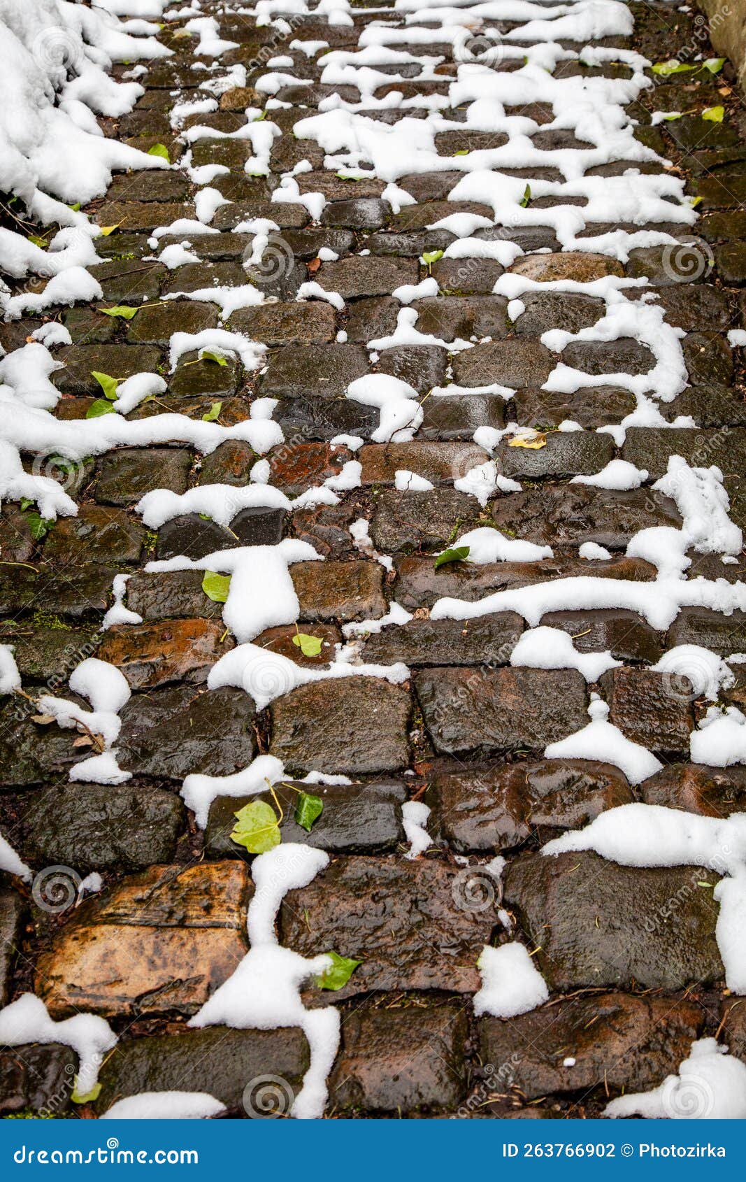 The Cobblestones are Covered with Snow Stock Photo - Image of ...