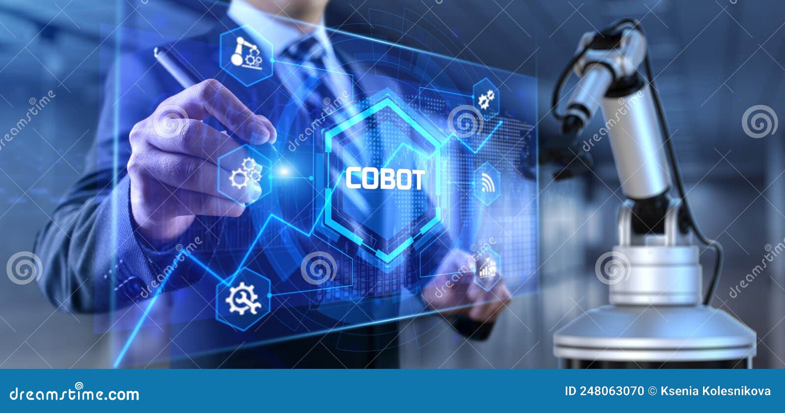 Cobot Collaborative Robot Arm 3d Render. Industrial Automation ...