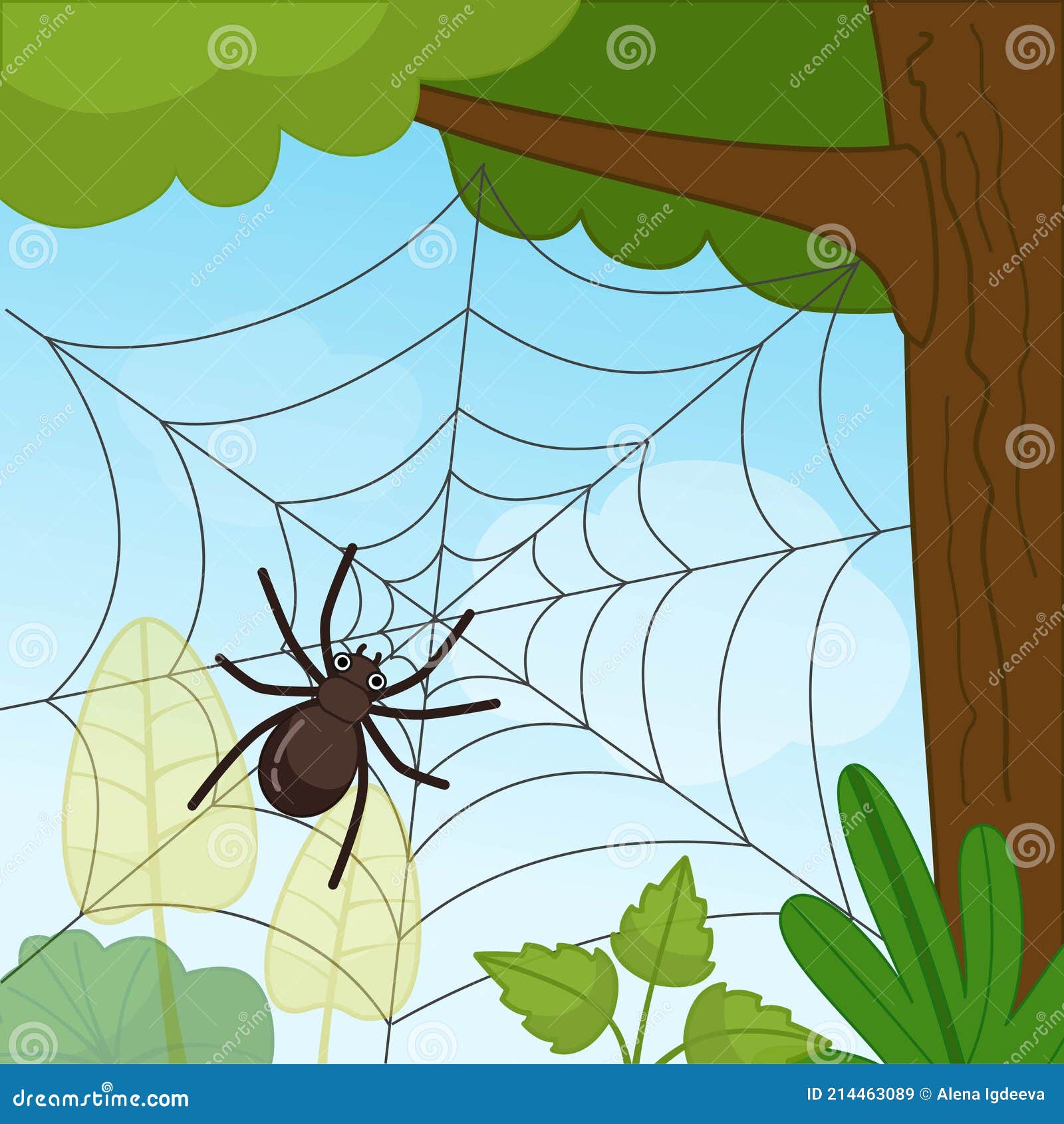 Cobweb on a Tree. Landscape Stock Vector - Illustration of green ...