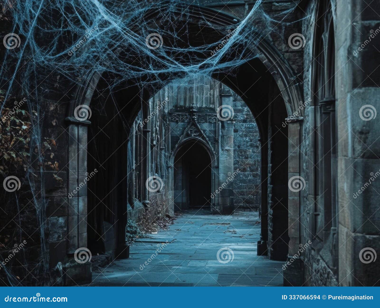 Cobwebbed Stone Archway Leading To a Darkened Corridor in a Gothic ...