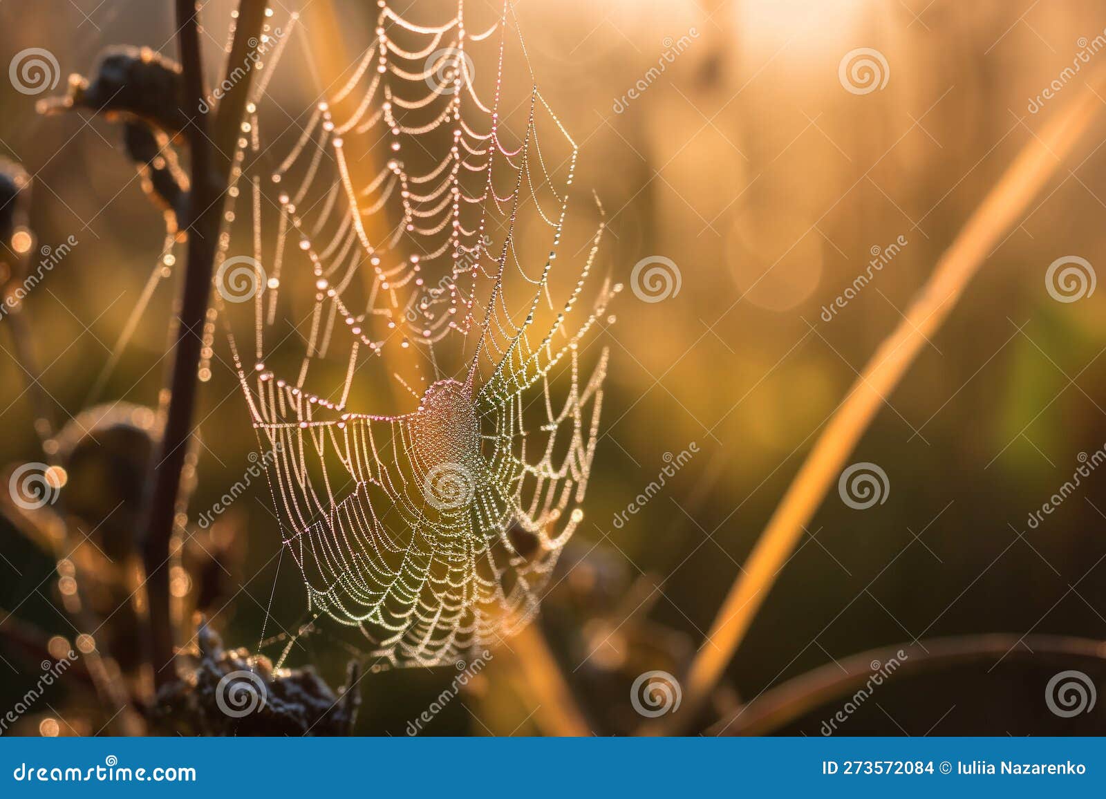 Cobwebs on the Branches of Trees in the Rays of Sunset. AI Generated ...