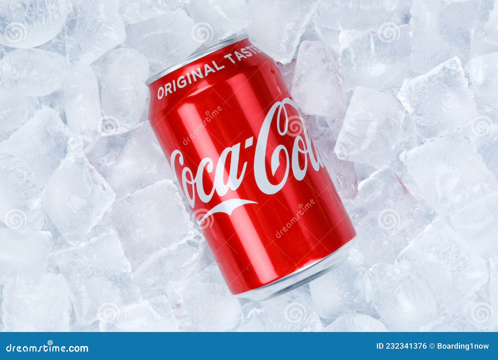 Coca Cola Coca-Cola in a Can Lemonade Soft Drink on Ice Cubes Editorial ...