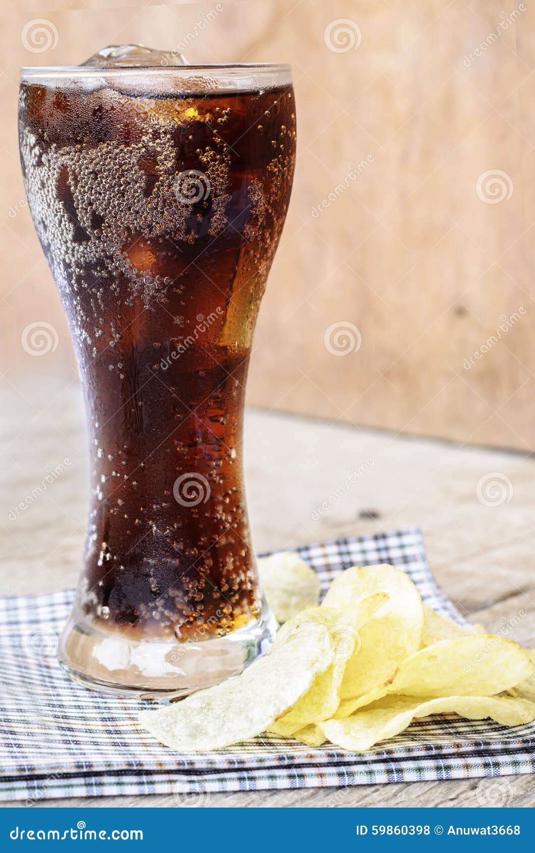 Coca Cola in Glass with Potato Chips Stock Photo - Image of contrast ...