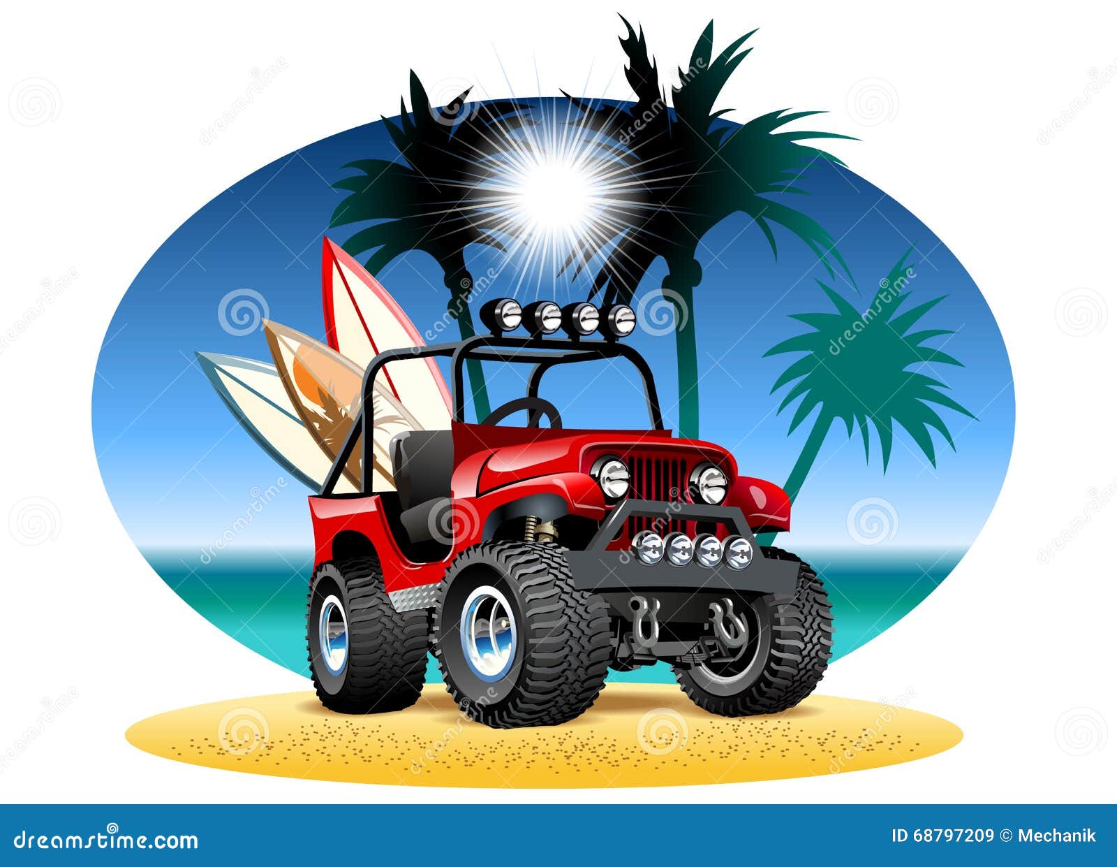 Coche De La Historieta 4x4 Del Vector En La Playa Ilustración del ...