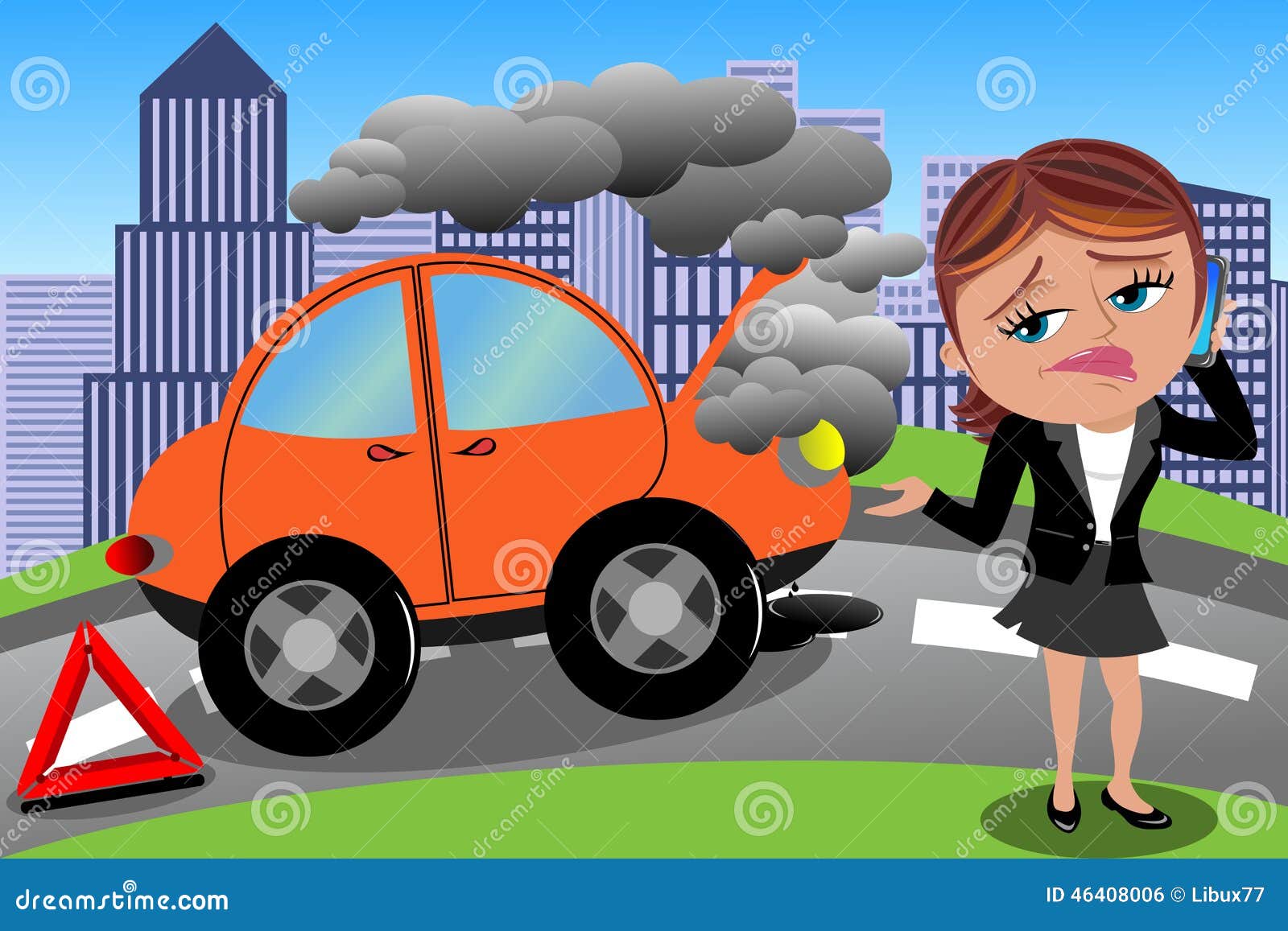 Coche roto mujer frustrado ilustración del vector. Ilustración de punto ...