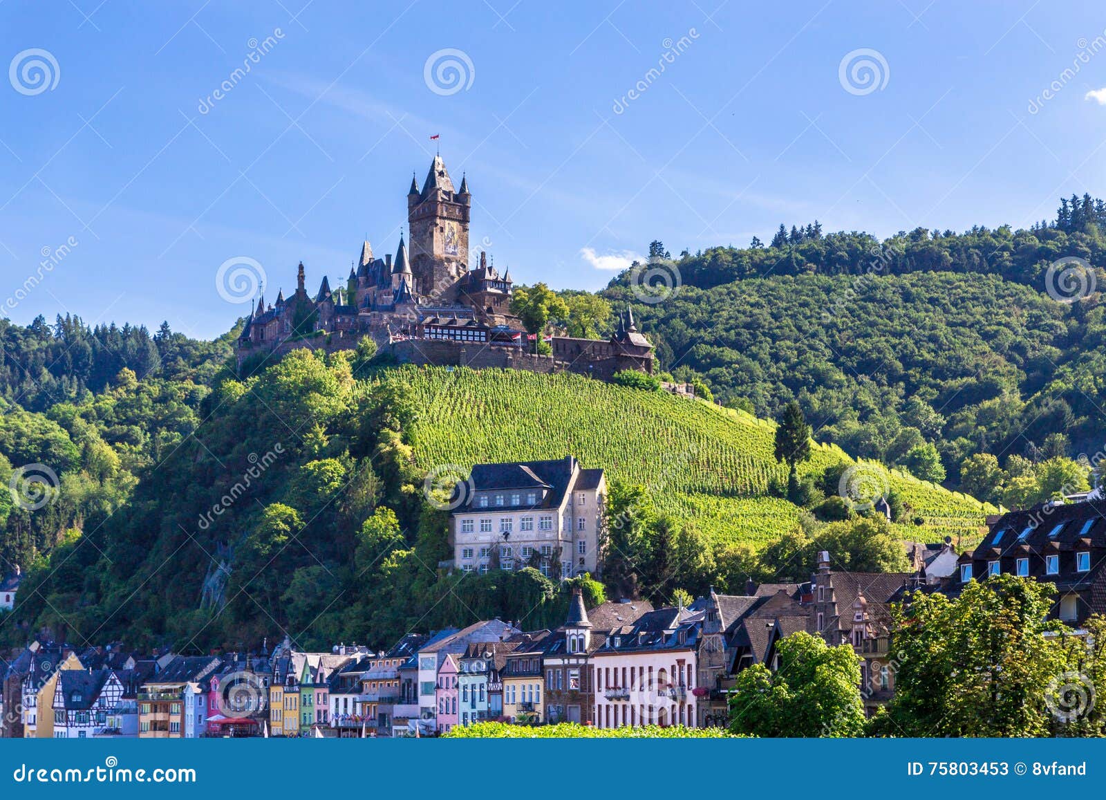 Cochem-Stadt Auf Dem Mosel-Panorama Stockbild - Bild von sommer ...