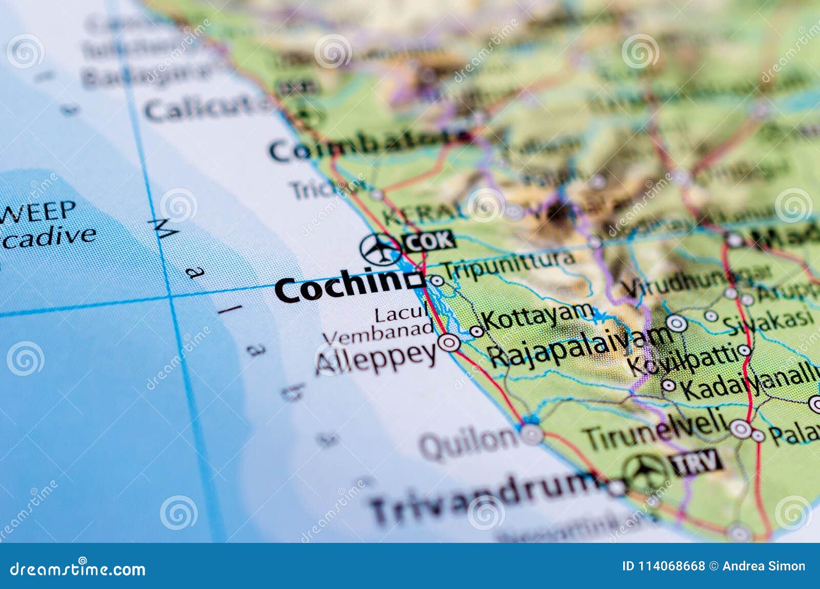 Cochin sulla mappa fotografia stock. Immagine di india - 114068668