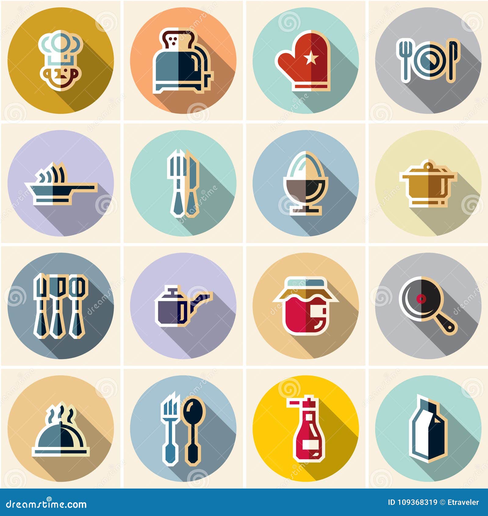 Cocinar Iconos Cocina Platos Iconos Planos Stock de ilustración ...