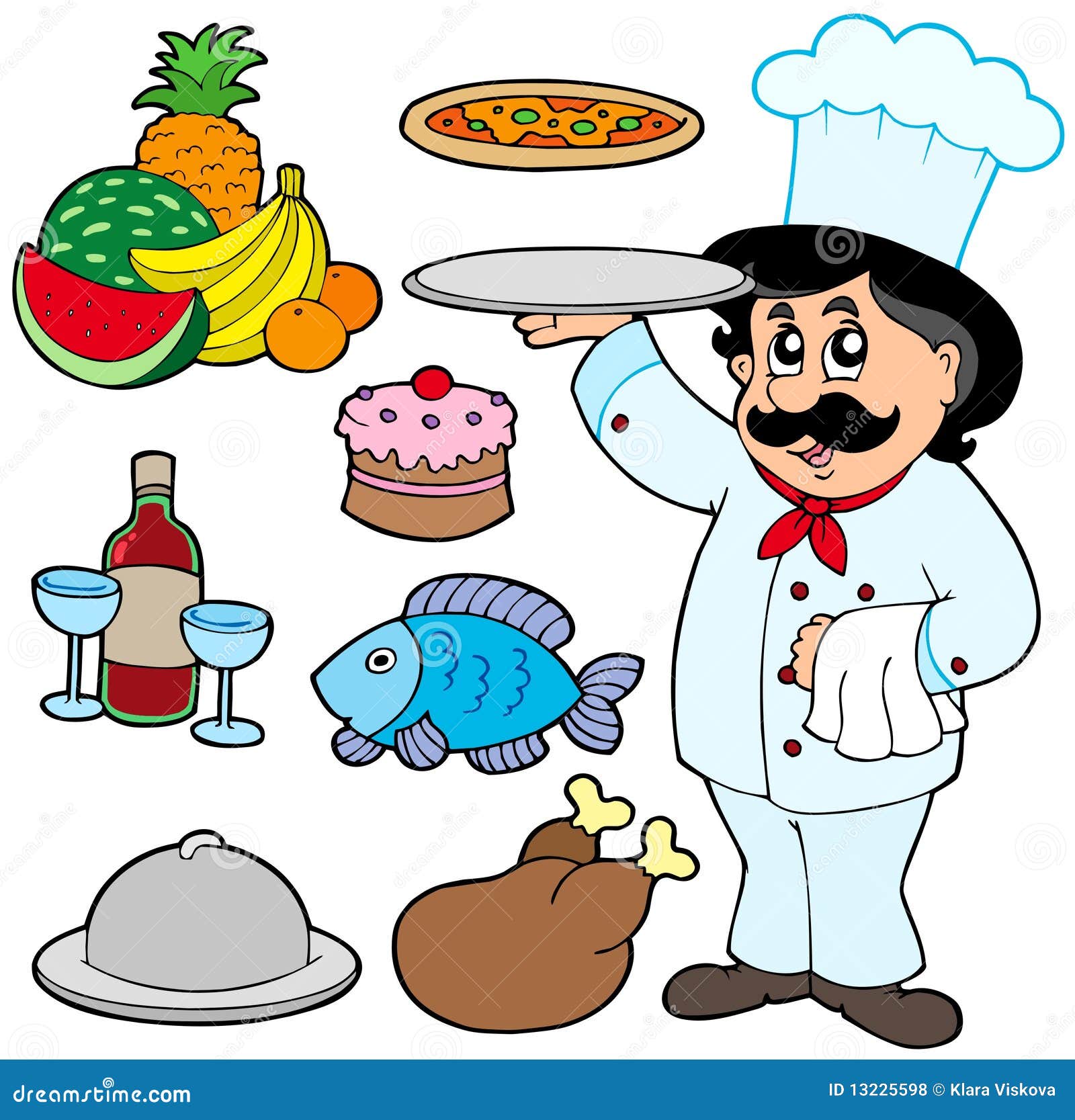 Cocinero De La Historieta Con Las Varias Comidas Ilustración del Vector ...