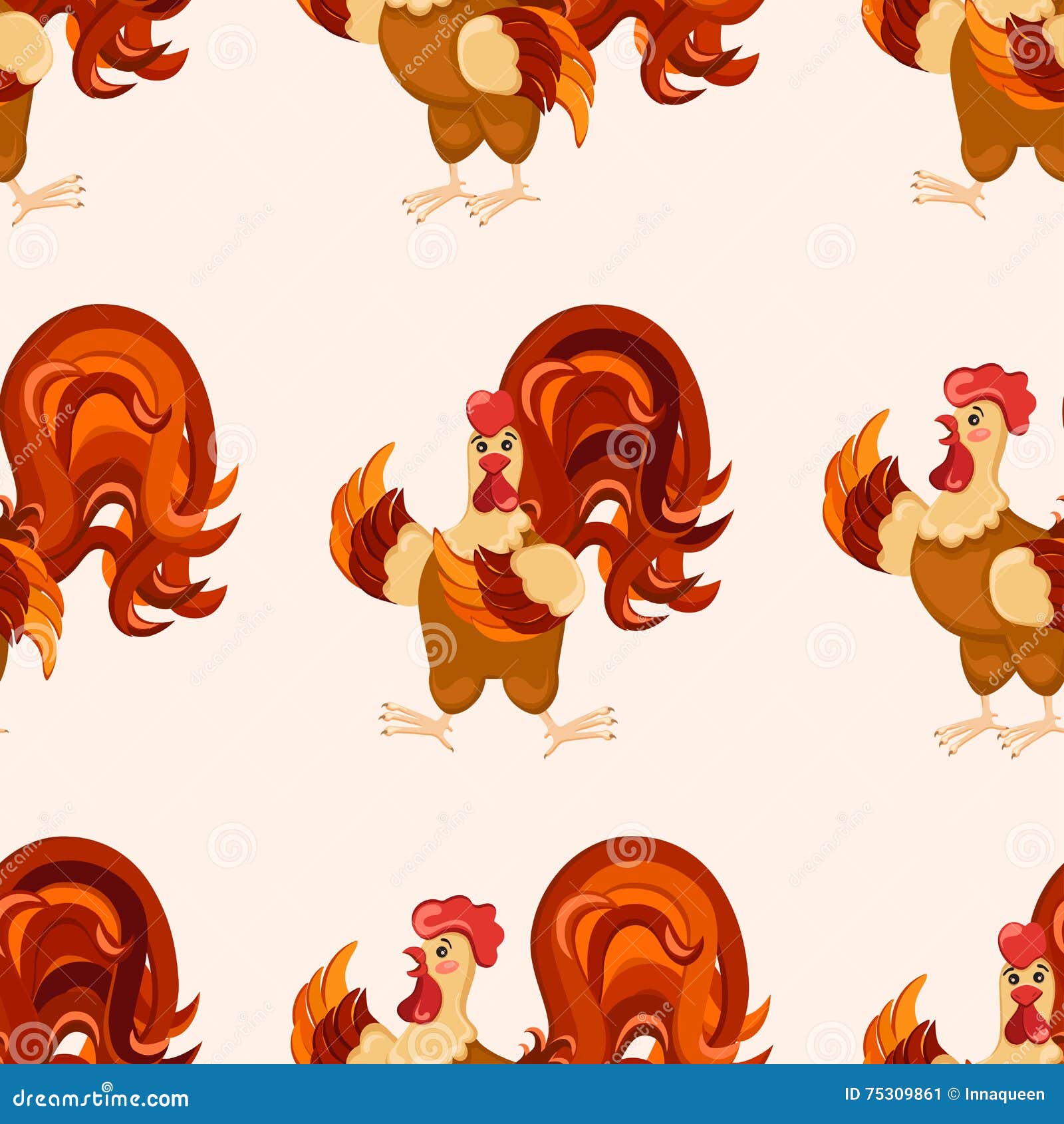 Cartoon Pattern. Funny Rooster Pattern. Stock Vector - Illustration of ...