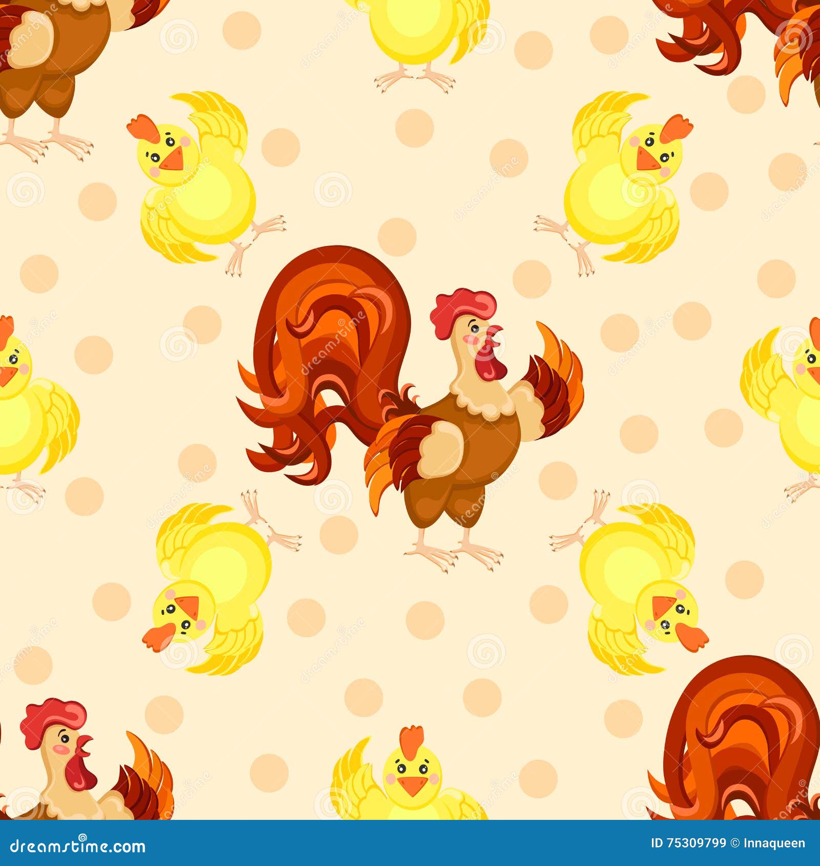 Cartoon Pattern. Funny Rooster Pattern Stock Vector - Illustration of ...