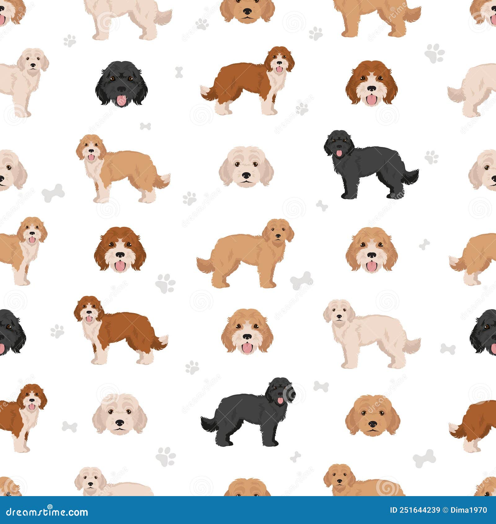 Cockapoo Seamless Pattern. Different Poses, Coat Colors Set Stock ...