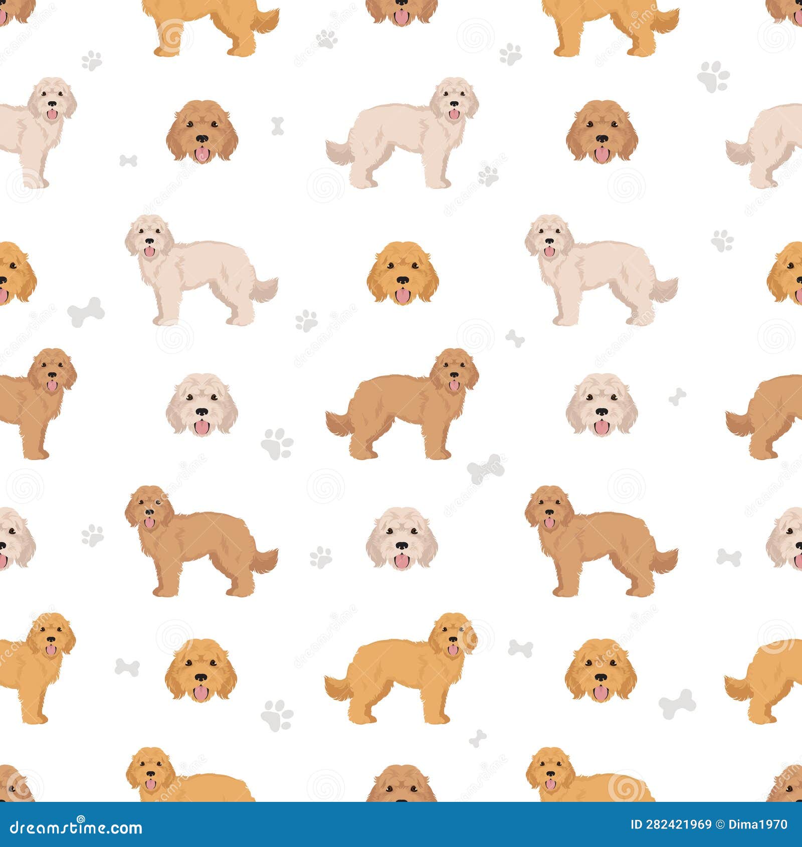 Cockapoo Seamless Pattern. Different Poses, Coat Colors Set Stock ...