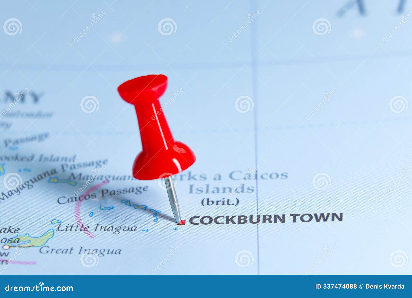 Cockburn Town, Turks and Caicos Pin on Map Stock Photo - Image of town ...