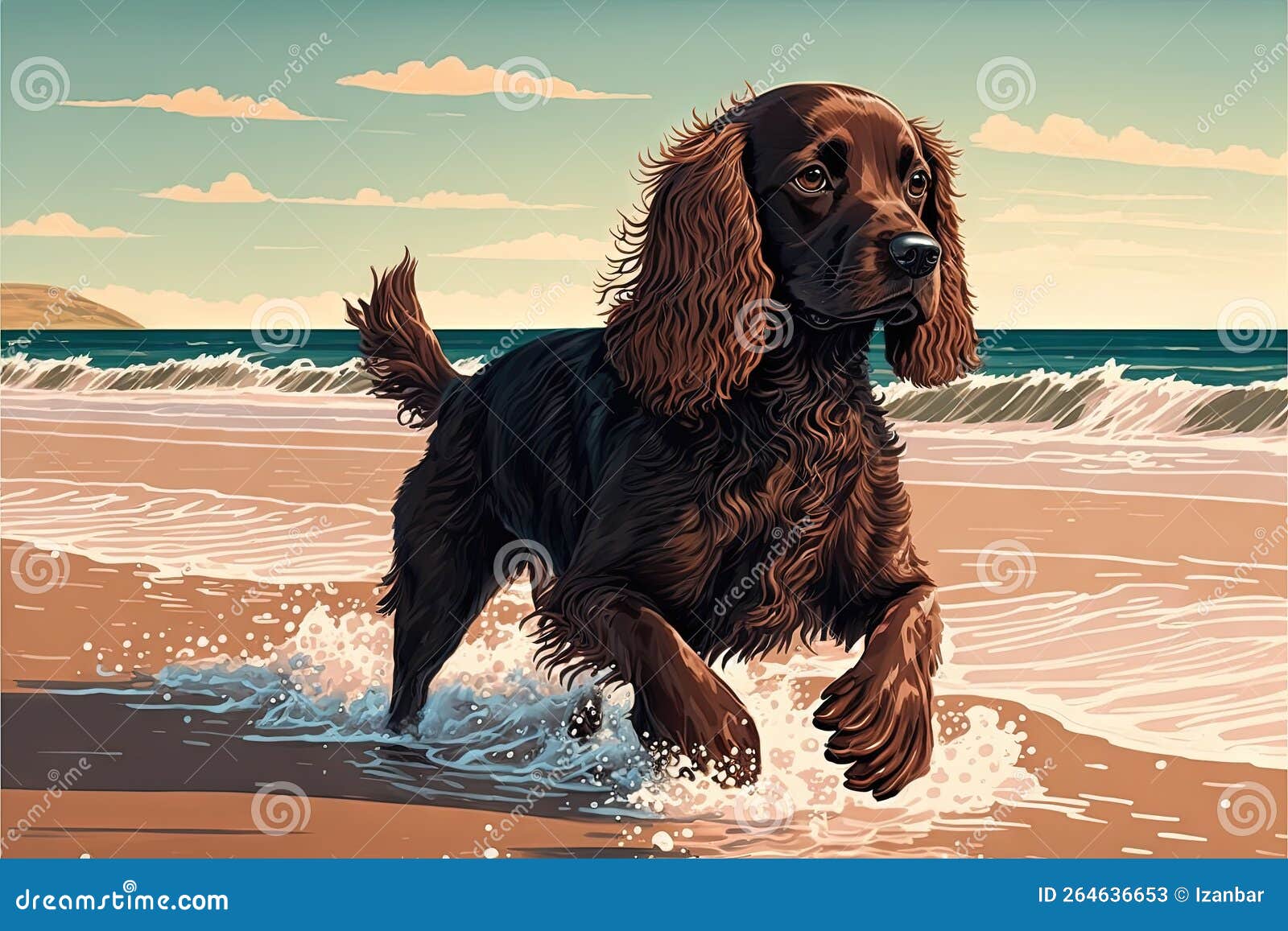 Cocker Spaniel on the Beach Illustration Generative Ai Stock ...