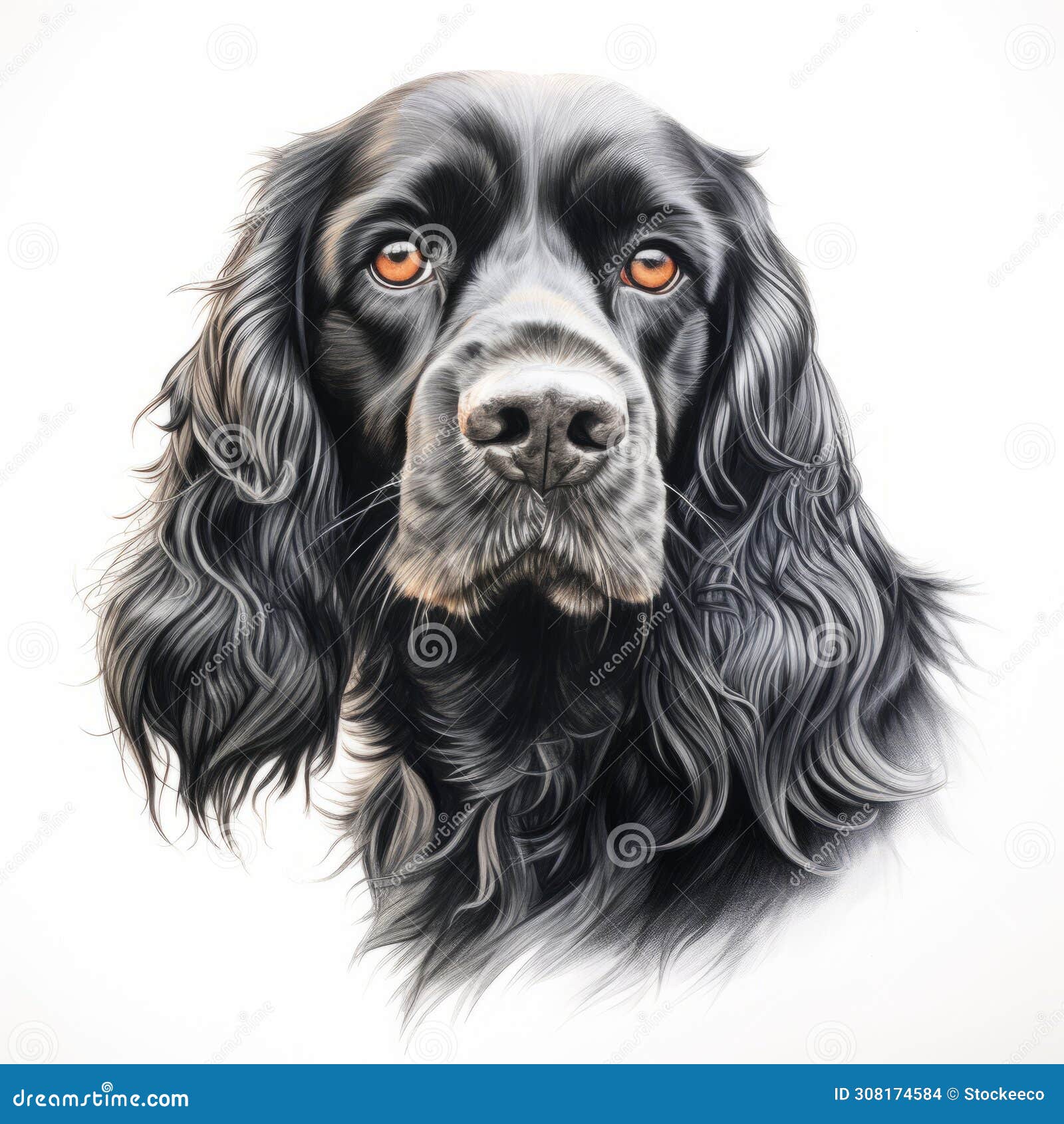 Realistic Color Illustration of a Detailed Black Spaniel Dog Stock ...