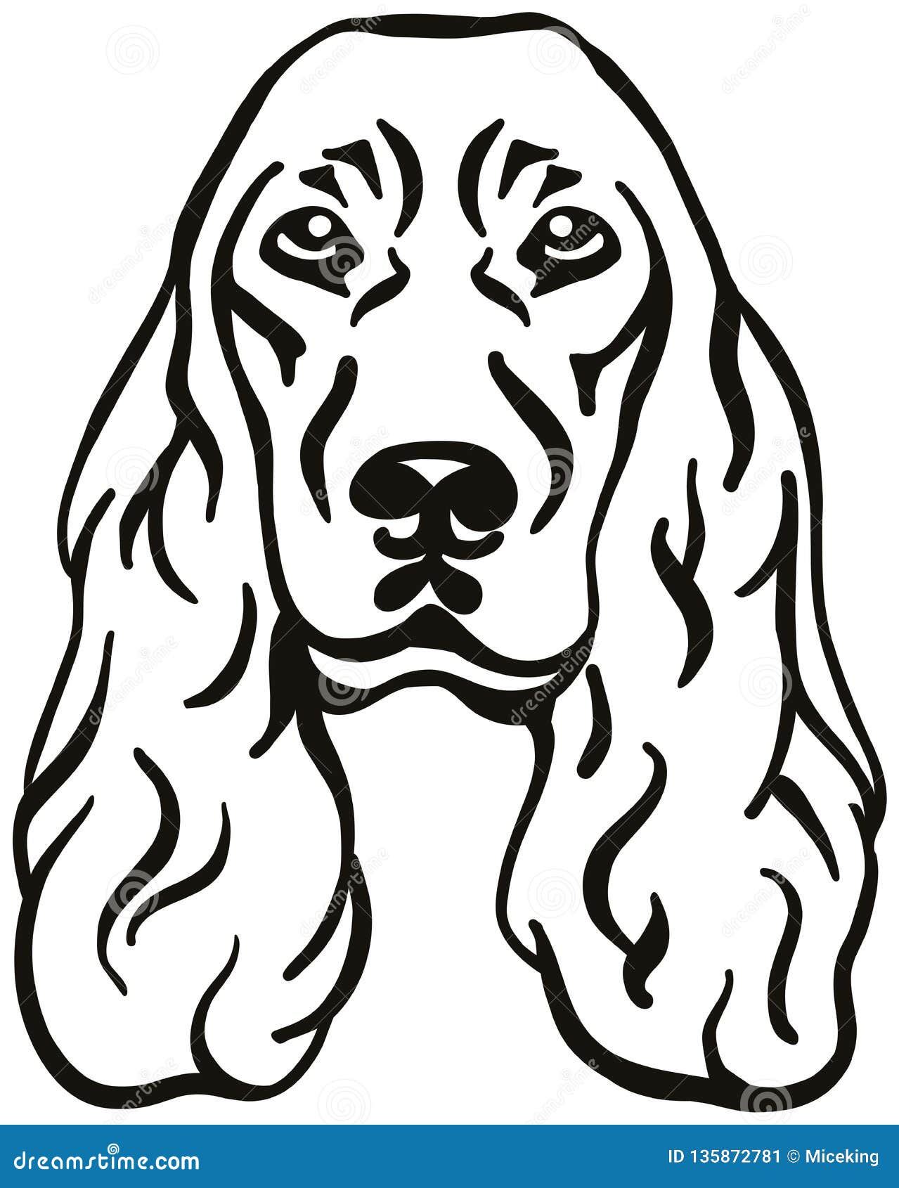 Cocker Spaniel Head Black and White Stock Vector - Illustration of face ...