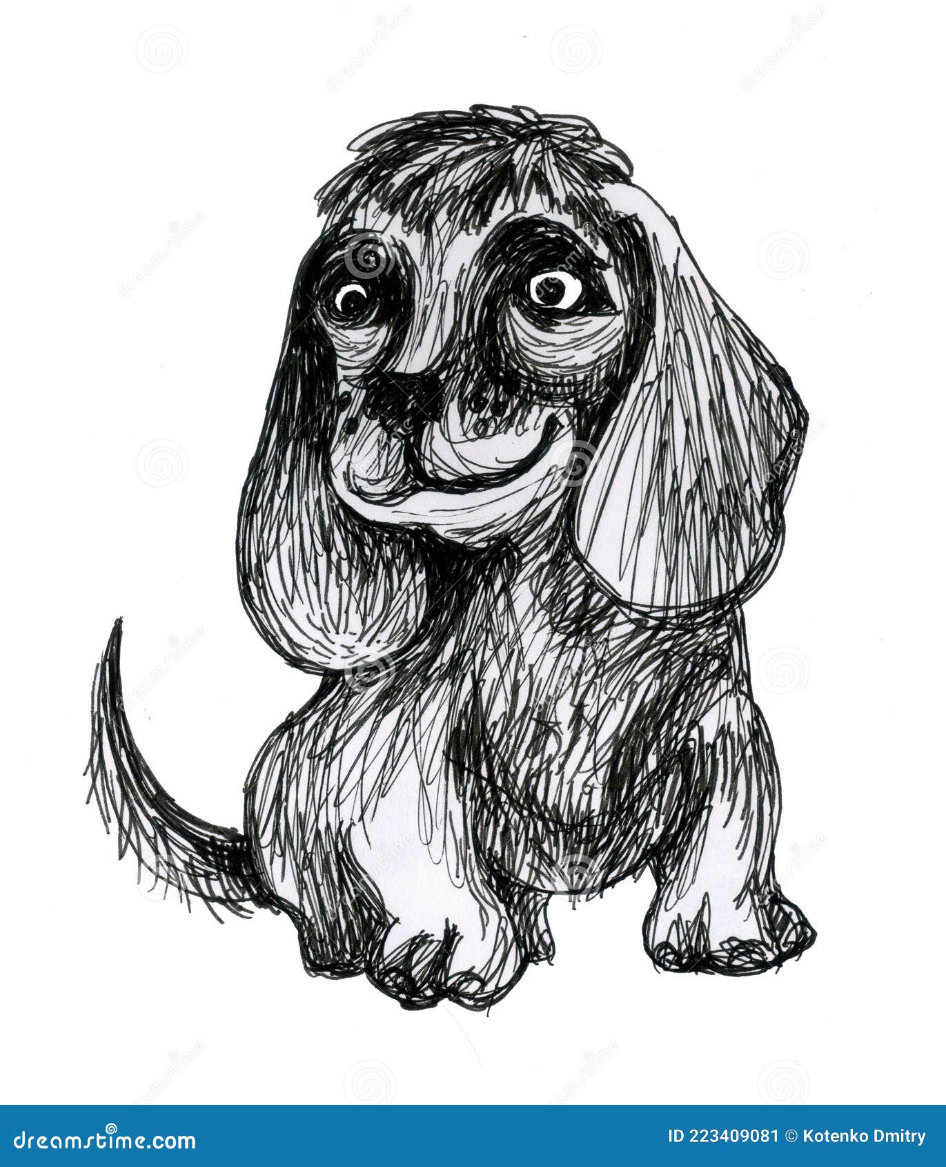 Cocker Spaniel Puppy Smiling. Ink Drawing Stock Illustration ...