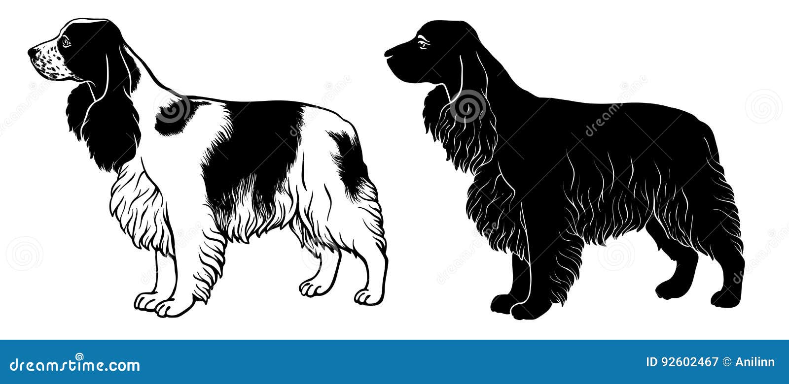 Cocker Spaniel Puppy Silhouette Line Drawing Vector Illustration ...