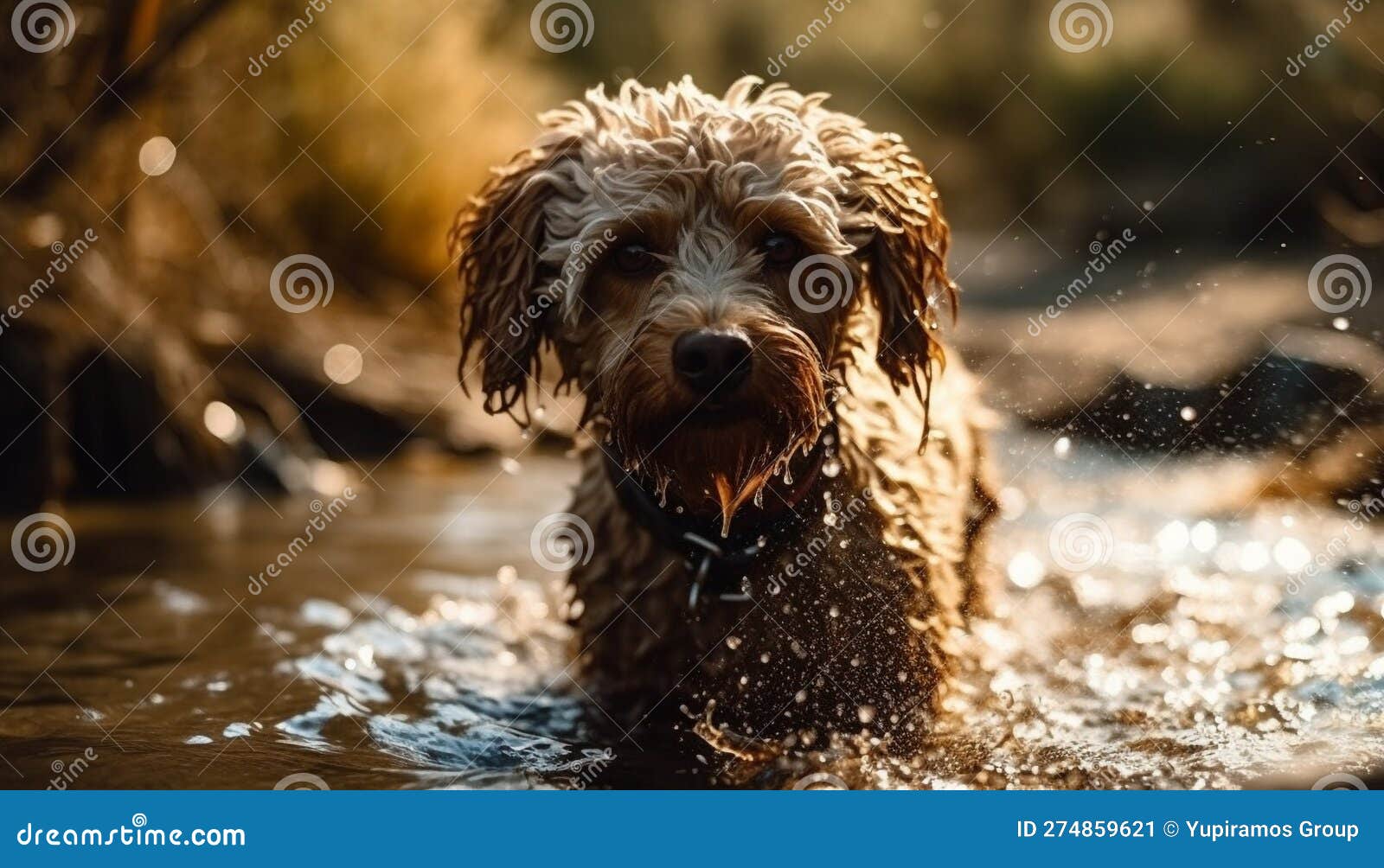 Cocker Spaniel Splashing in Wet Autumn Nature Generated by AI Stock ...
