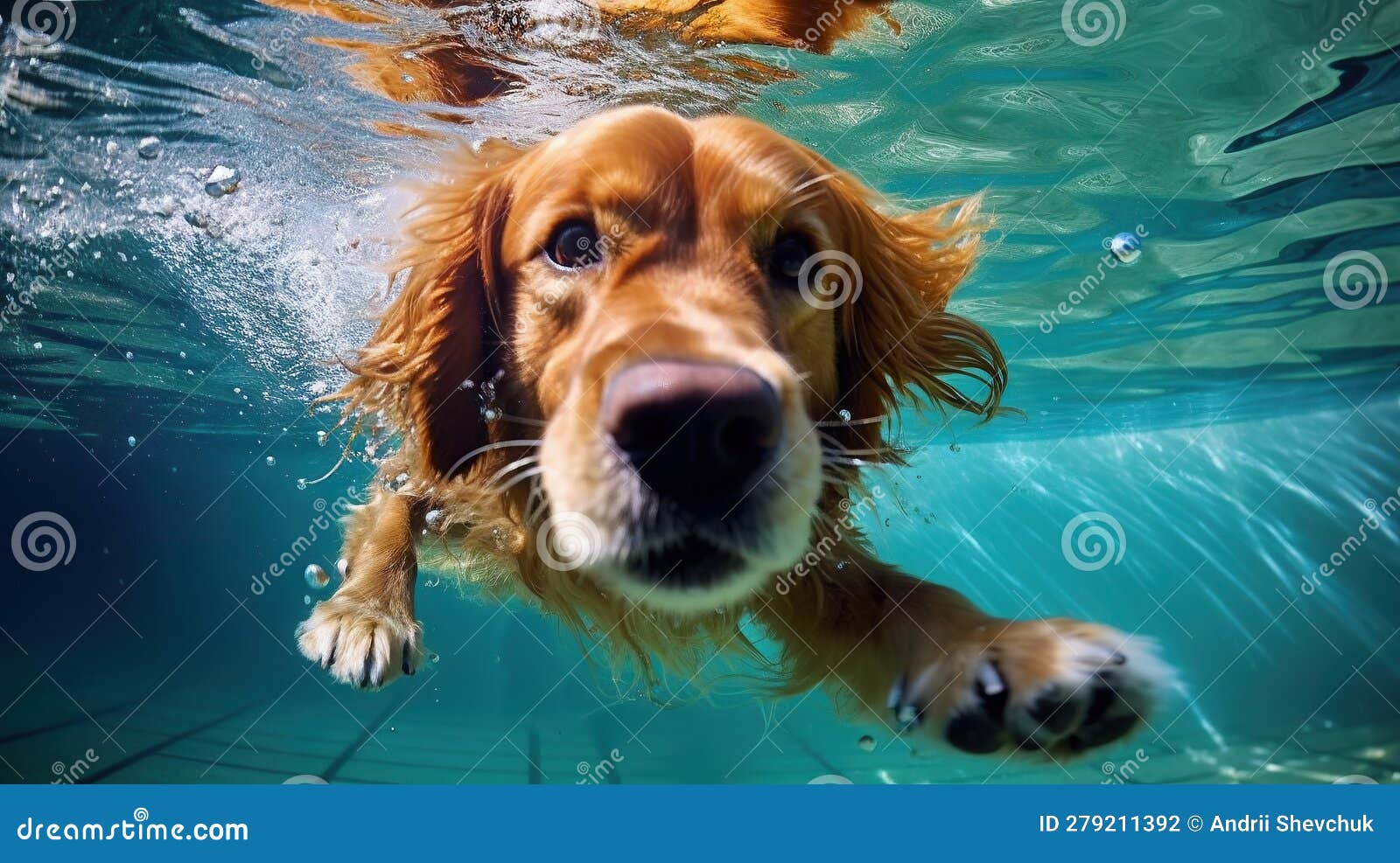Cocker Spaniel Swimming Underwater in a Pool with Water Splashes ...