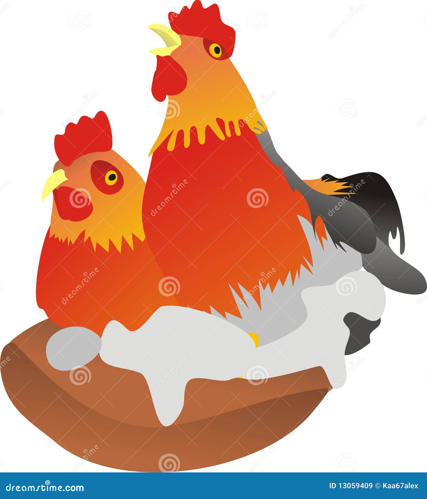 Cockerel and chicken stock vector. Illustration of village - 13059409