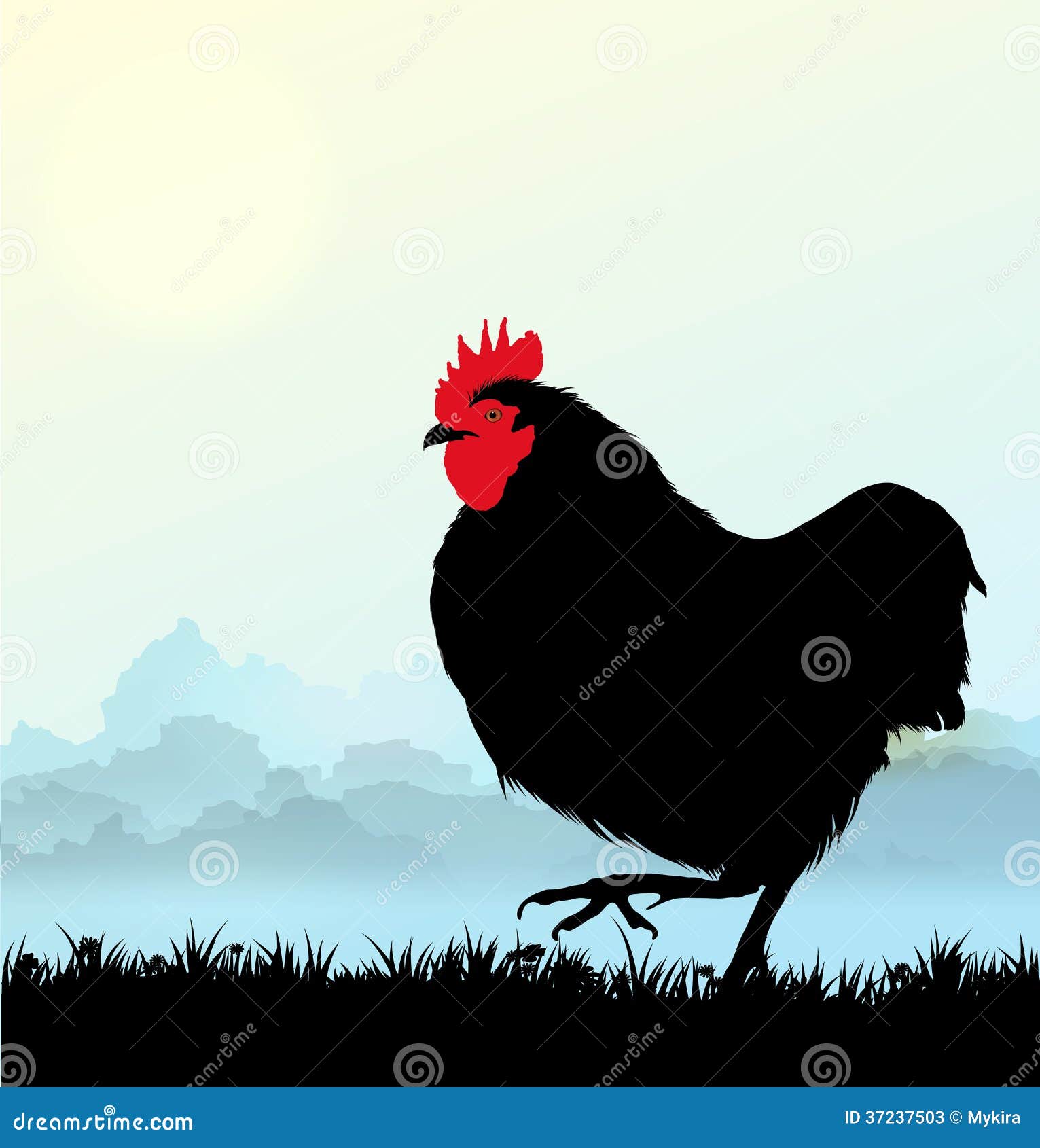 Cockerel Silhouette on Morning Sky Stock Vector - Illustration of ...