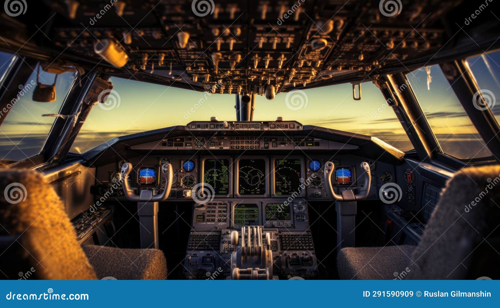 The Cockpit of the Aircraft with Blue Sky Outside Stock Image - Image ...