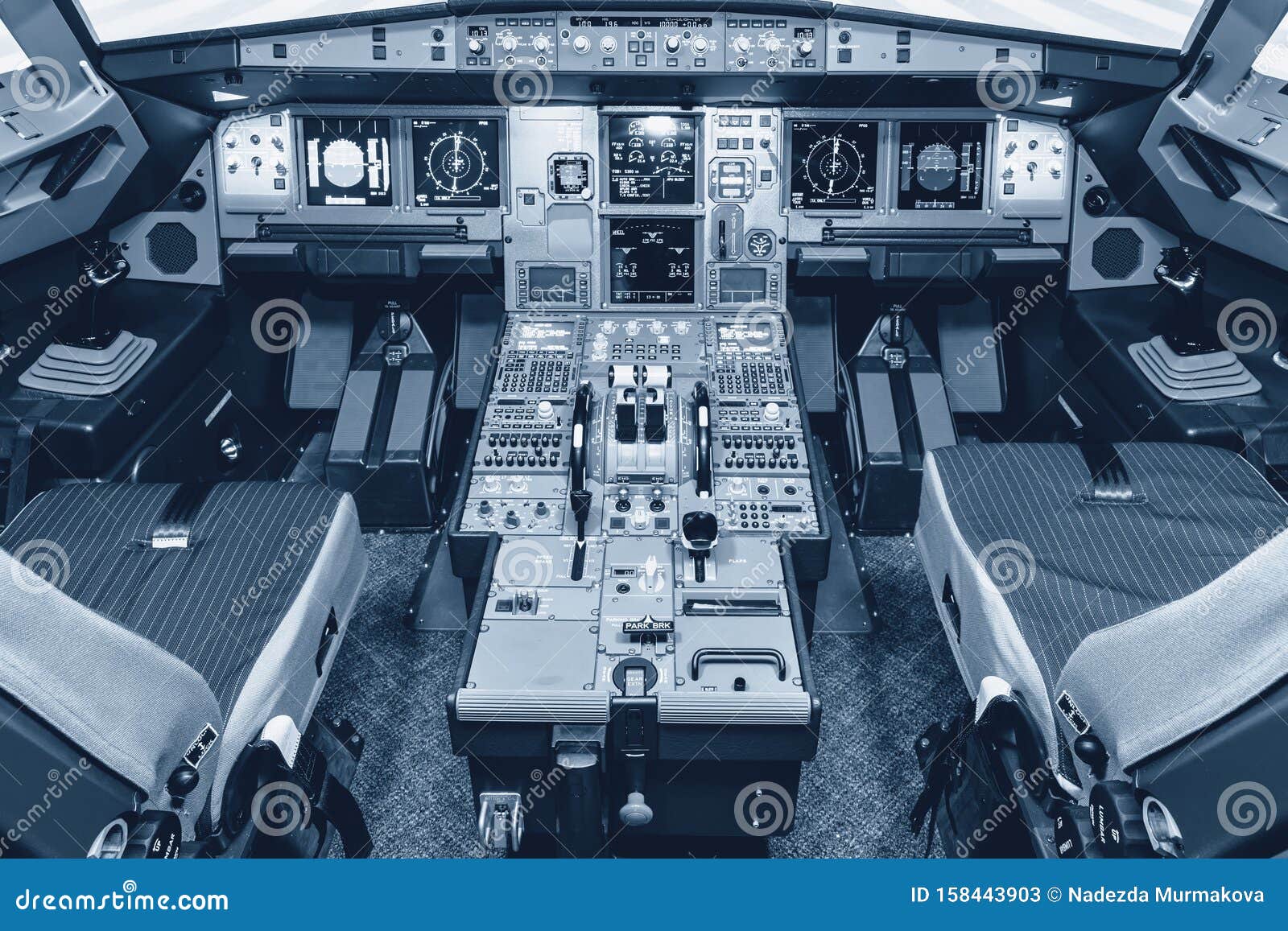 Cockpit of Airliner Simulator. Switches and Dials Visible in the ...