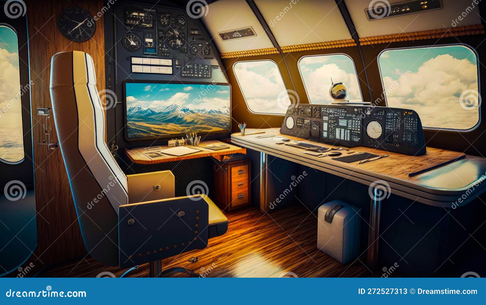 The Cockpit of an Airplane with Desk and Computer. Generative AI Stock ...
