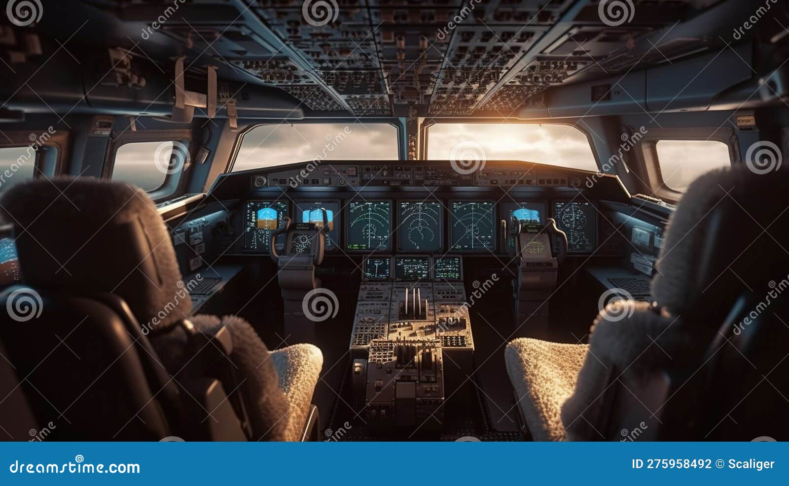 Cockpit of Airplane Inside View, Flight Deck of Modern Aircraft ...