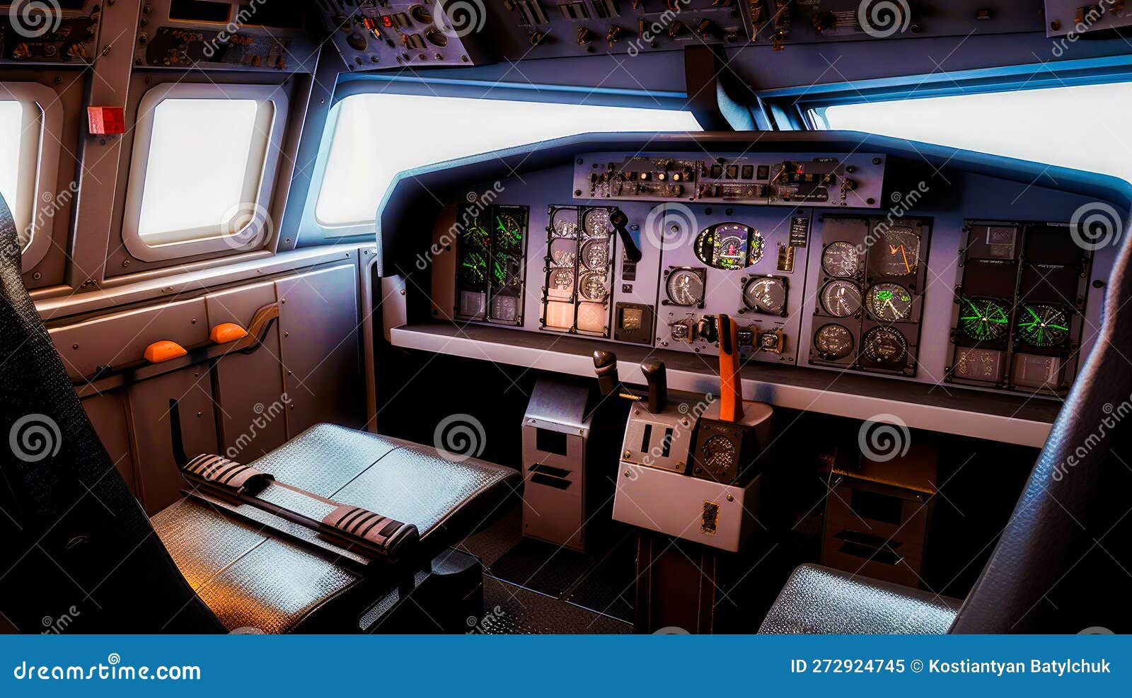The Cockpit of an Airplane with Lot of Instruments. Generative AI Stock ...