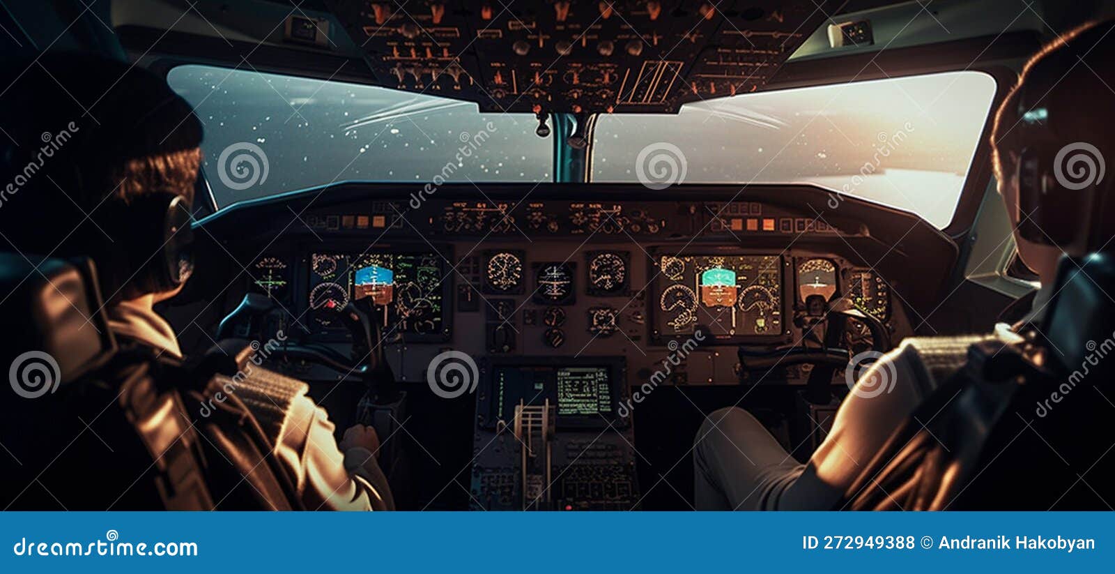 Cockpit Of An Airplane With A Pilots. Generative Ai Royalty-Free Stock ...