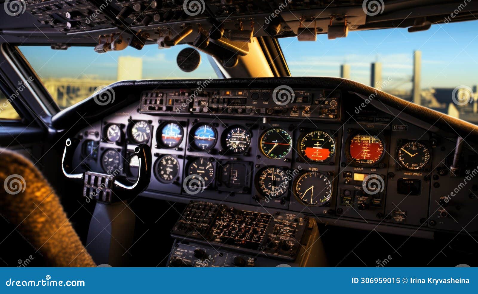 Cockpit of an Airplane, Showing the Instruments and Controls Up Close ...