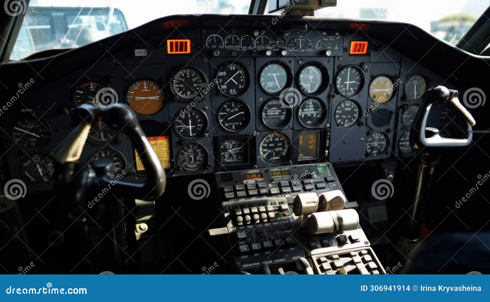 Cockpit of an Airplane, Showing the Instruments and Controls Up Close ...