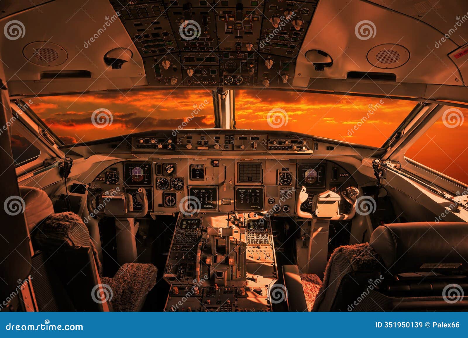 Cockpit of the Airplane with Sunset Sky Stock Image - Image of airport ...