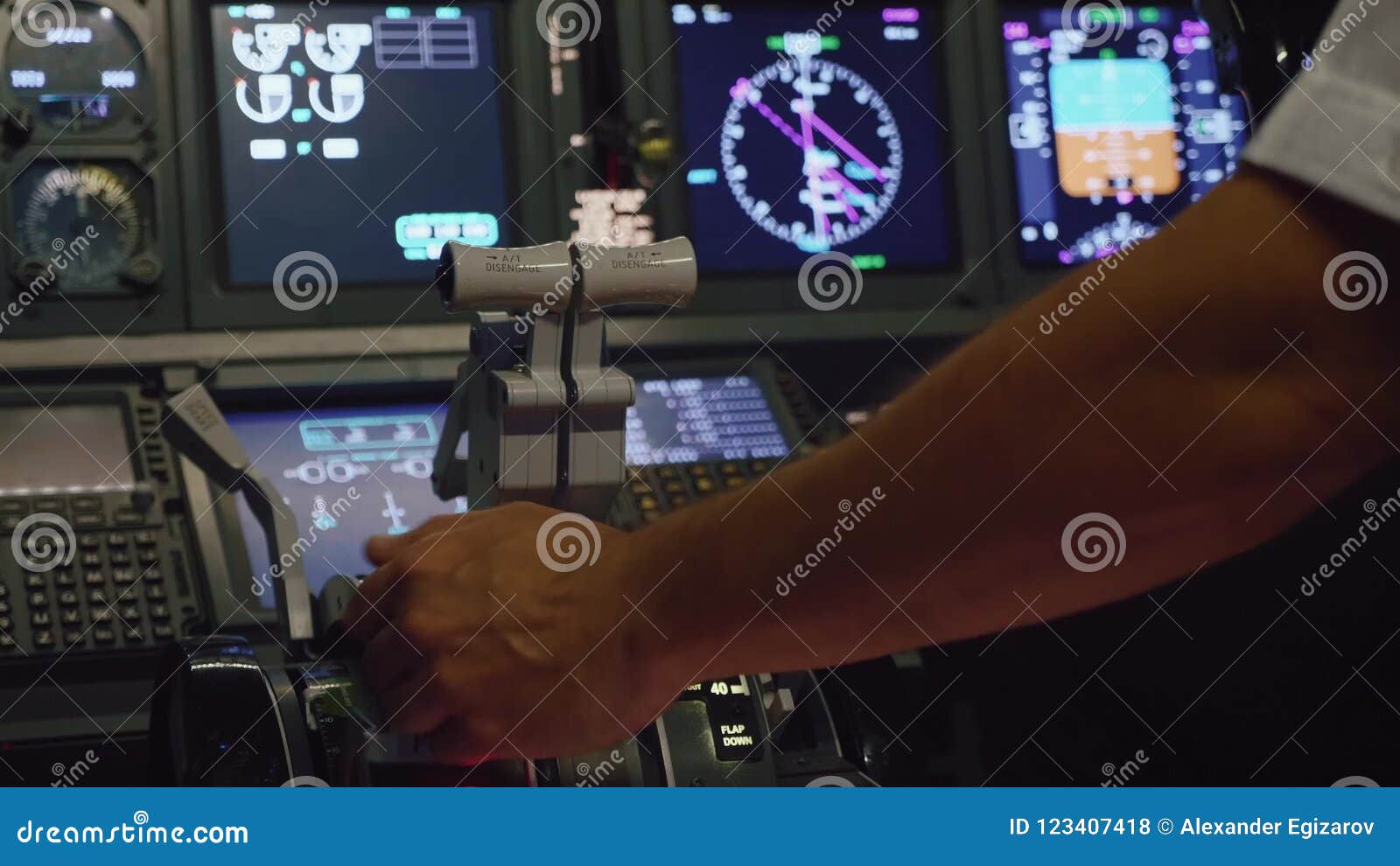 Pilot Holding Hand on the Thrust Lever Handle for Engine Control of ...
