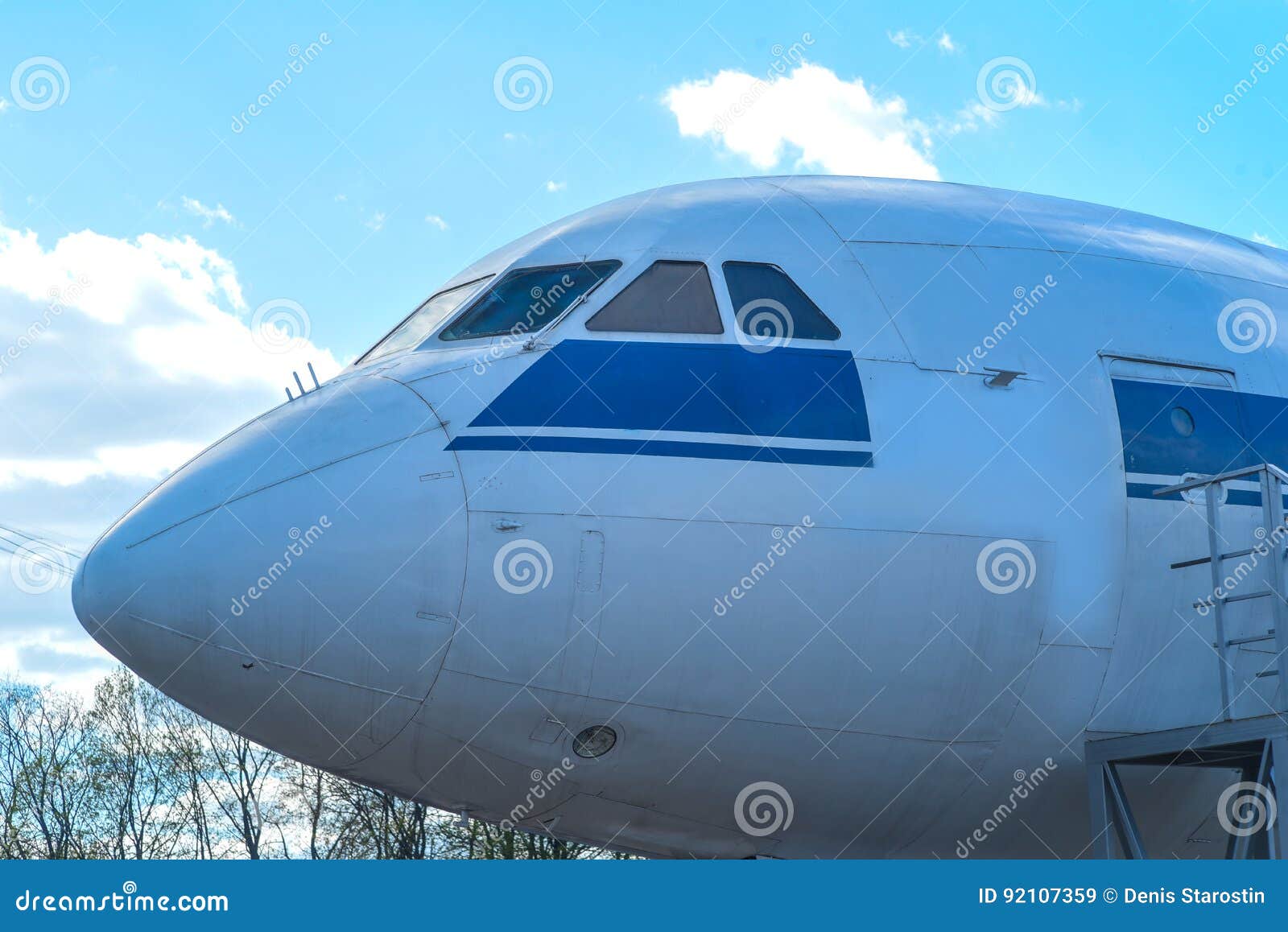 Cockpit Close Up of White Blue Jet Airplane Stock Image - Image of ...