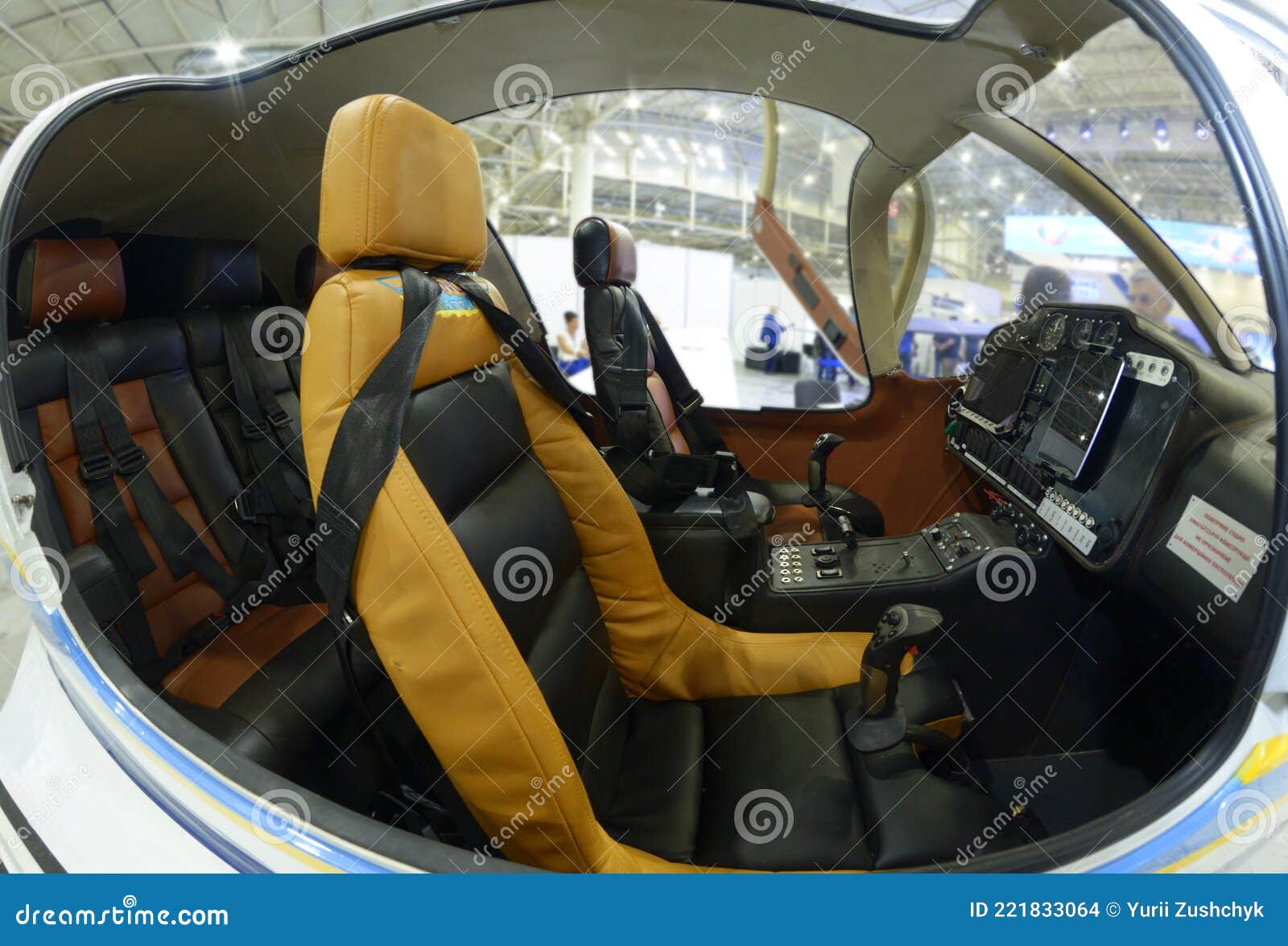 Cockpit Of A Light Passenger Plane Dashboard, Steering Wheel, Pilot And ...