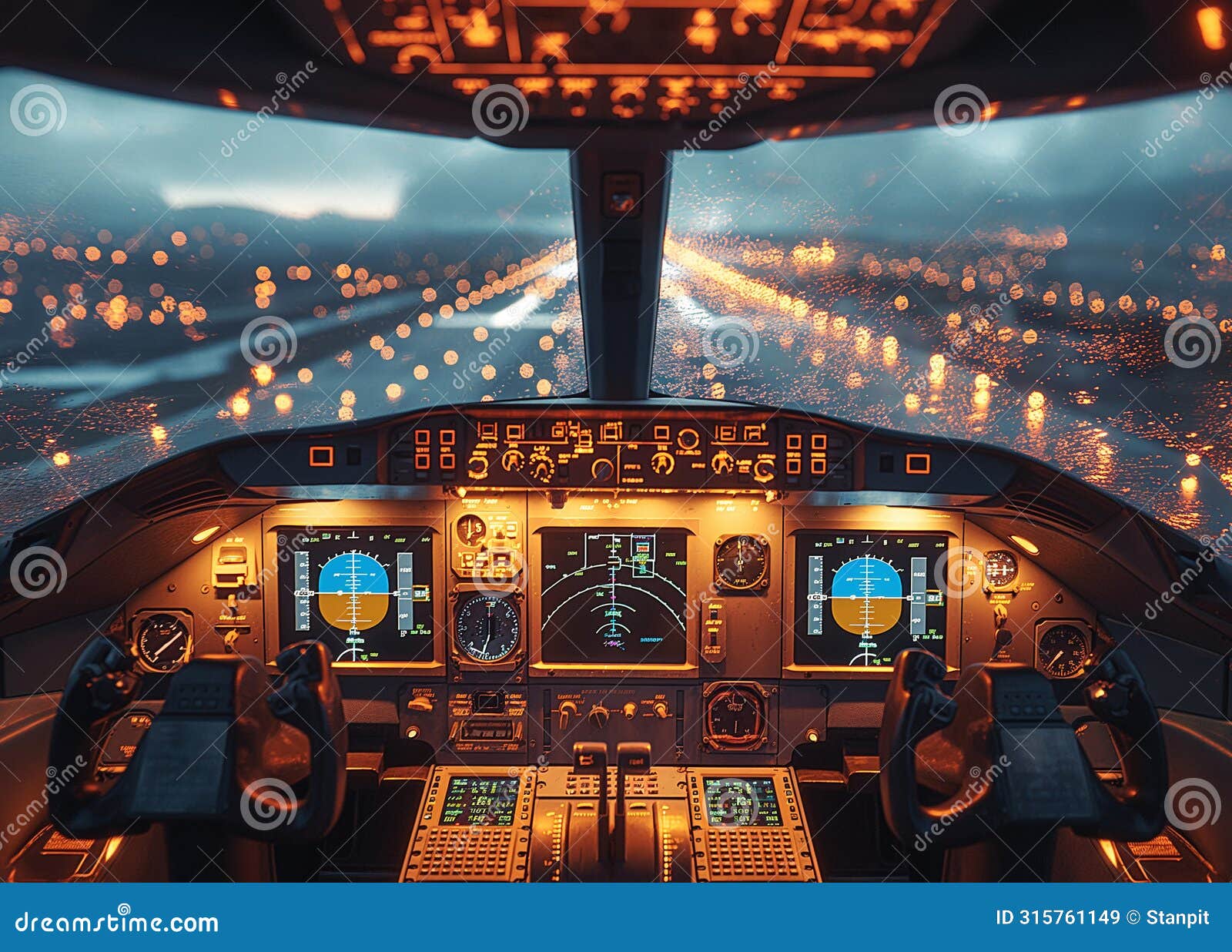 The Cockpit of a Modern Airliner with the the Controls and a Panoramic ...
