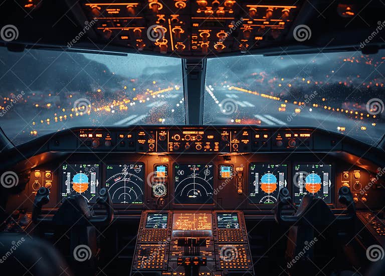 The Cockpit of a Modern Airliner with the the Controls and a Panoramic ...