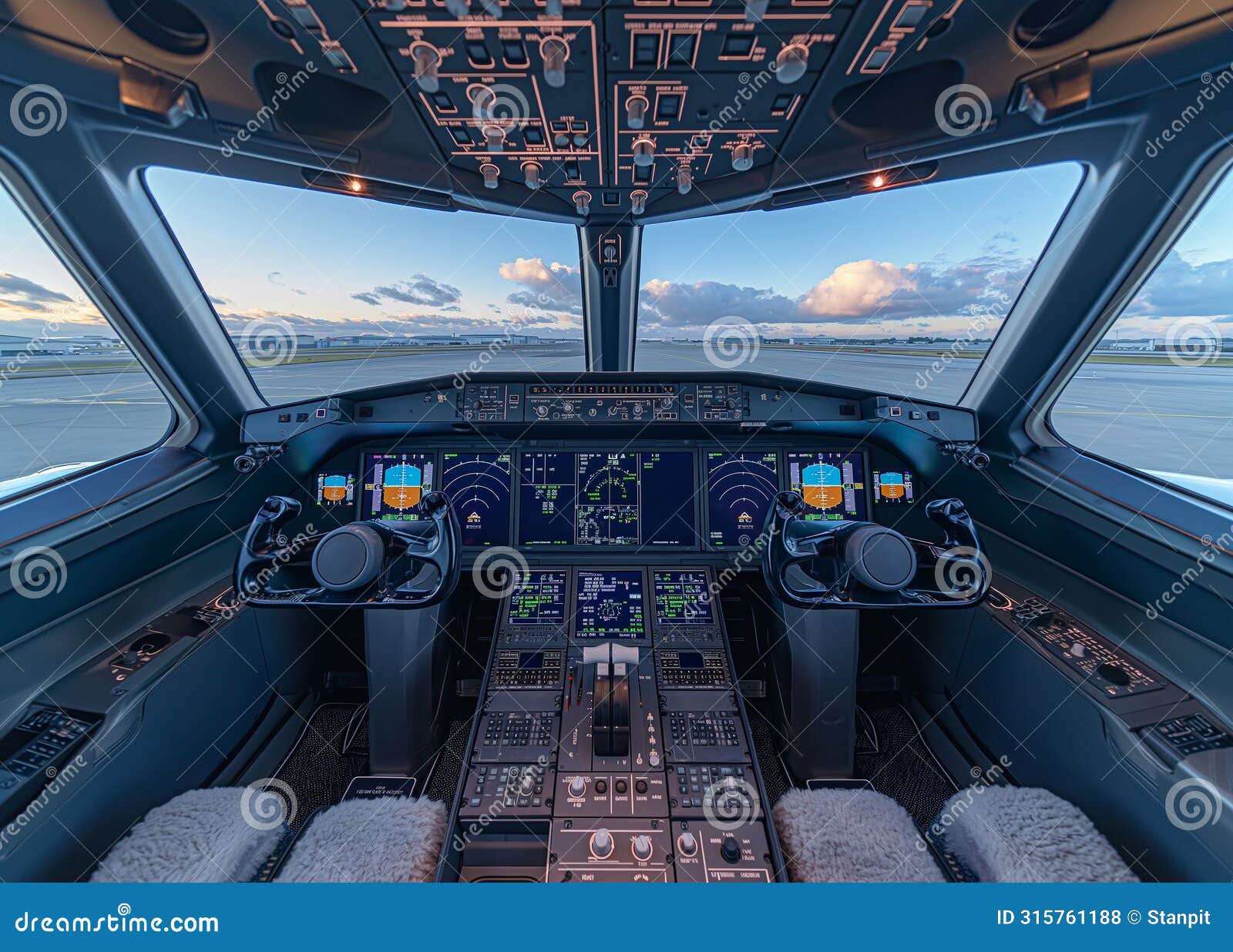 The Cockpit of a Modern Airliner with the the Controls and a Panoramic ...