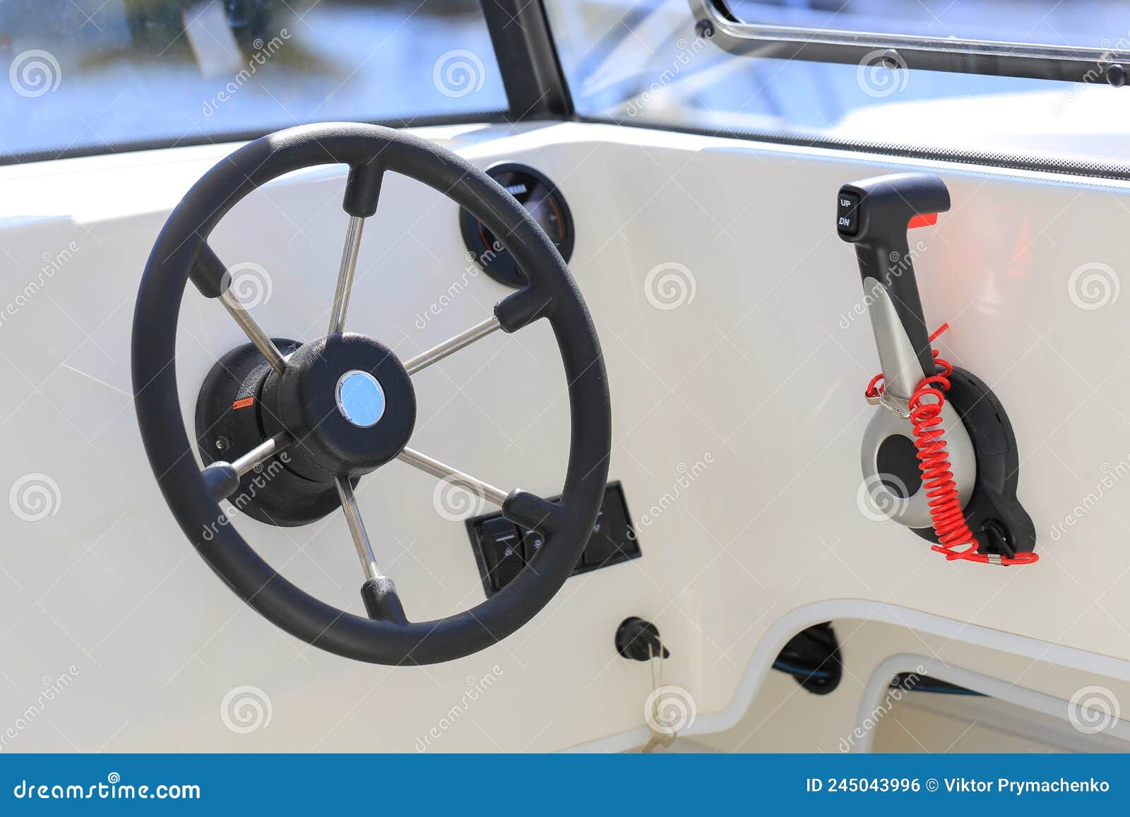 Cockpit Motor Boat with Steering Wheel and Throttle Control Stock Photo ...