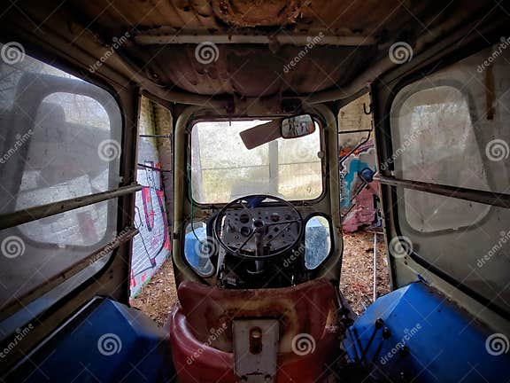 Cockpit of Old and Unused Tractor in a Barn Stock Image - Image of ...