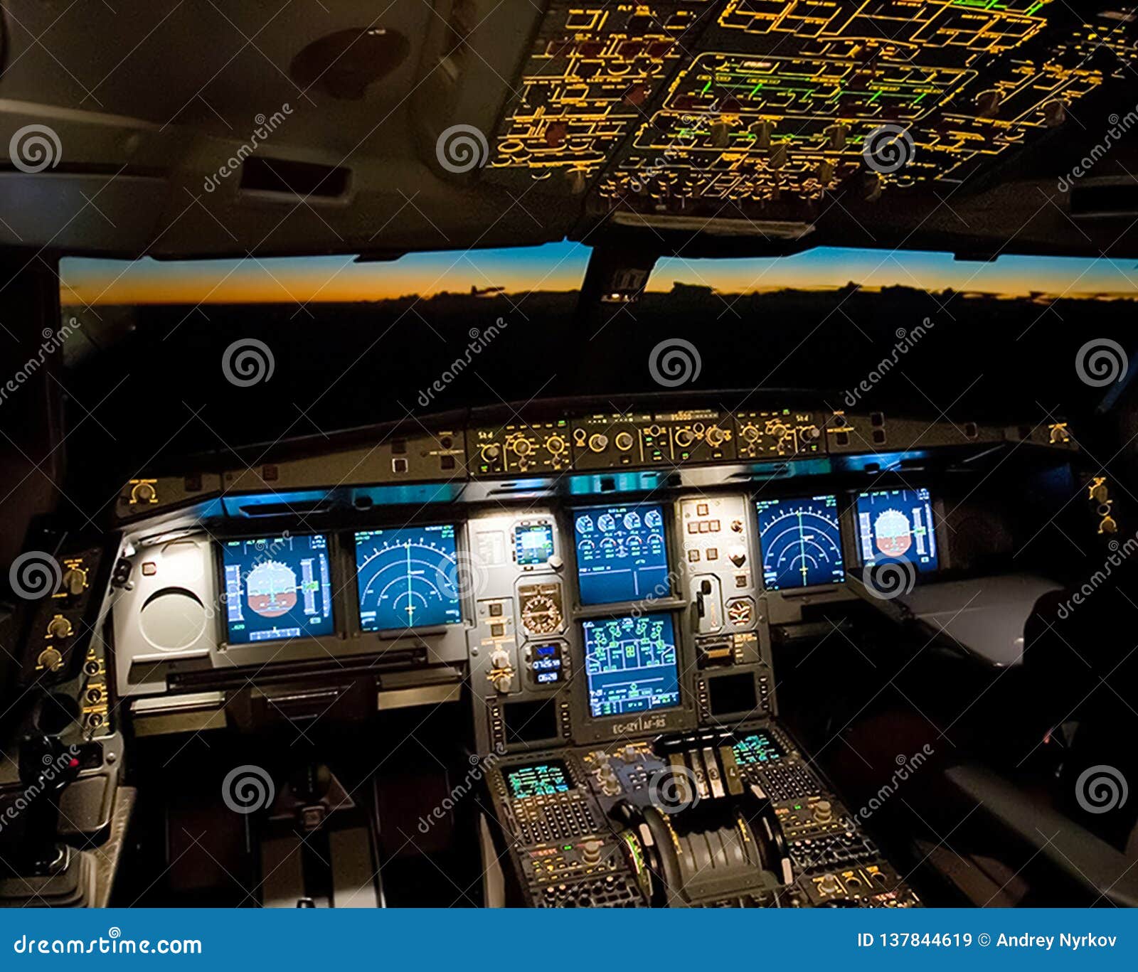 Cockpit of a Passenger Plane. View from the Cockpit during Stock Image ...