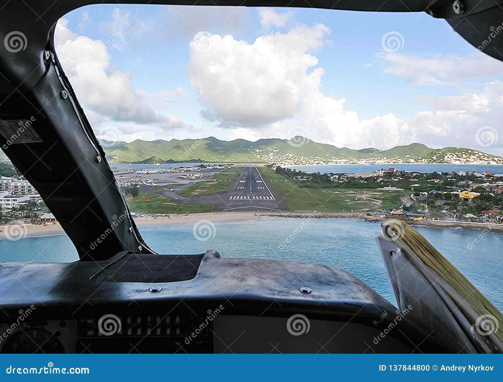 Cockpit of a Passenger Plane. View from the Cockpit during Stock Photo ...