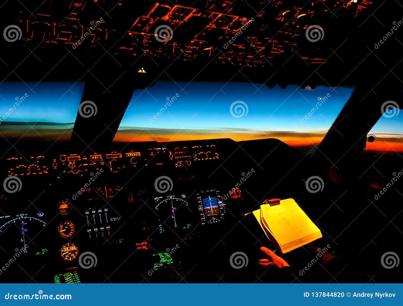 Cockpit of a Passenger Plane. View from the Cockpit during Stock Photo ...