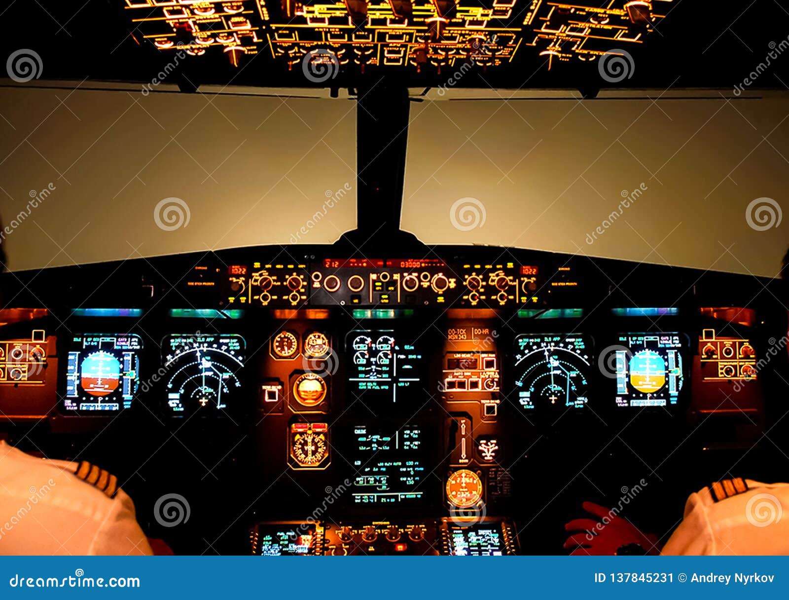 Cockpit of a Passenger Plane. View from the Cockpit during Stock Image ...